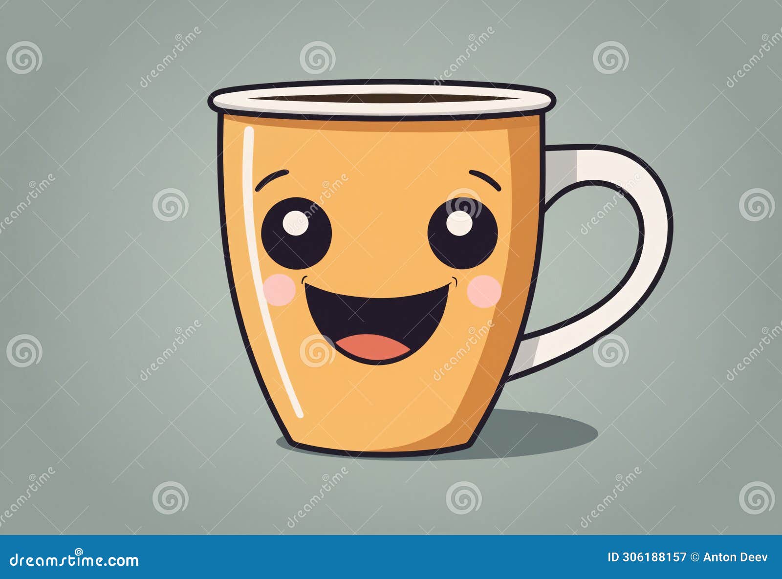 Cartoon Coffee Cup with a Smiling Face Stock Image - Image of steam ...