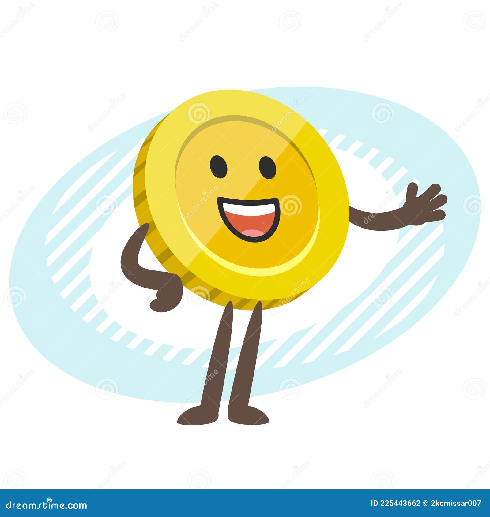 Cartoon Coin Character Explaining and Pointing Somewhere with His Hand ...