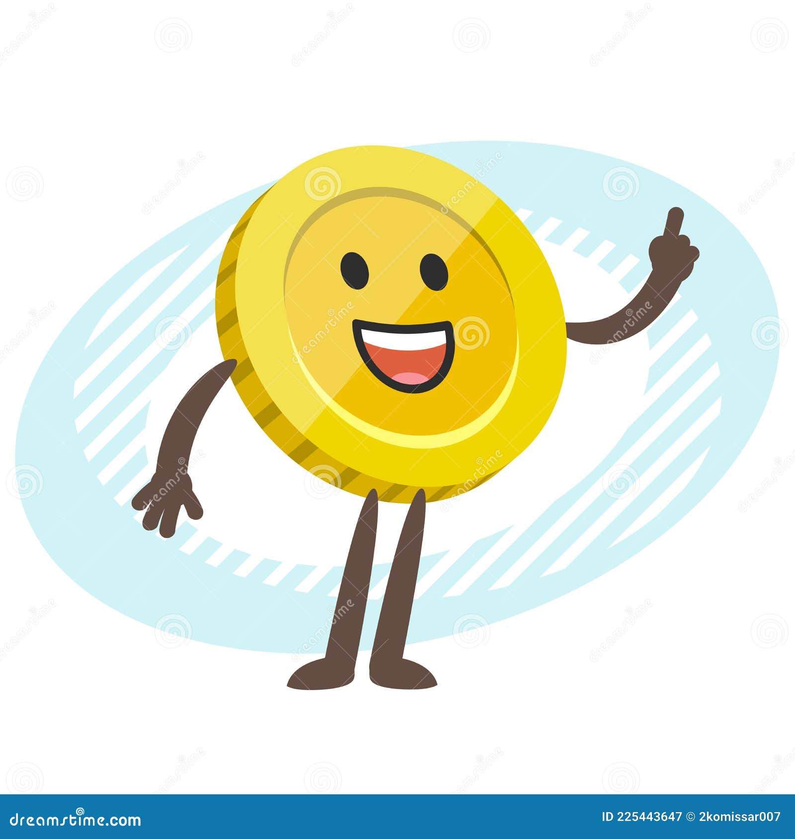 Cartoon Coin Character Explaining and Showing the Index Finger Stock ...