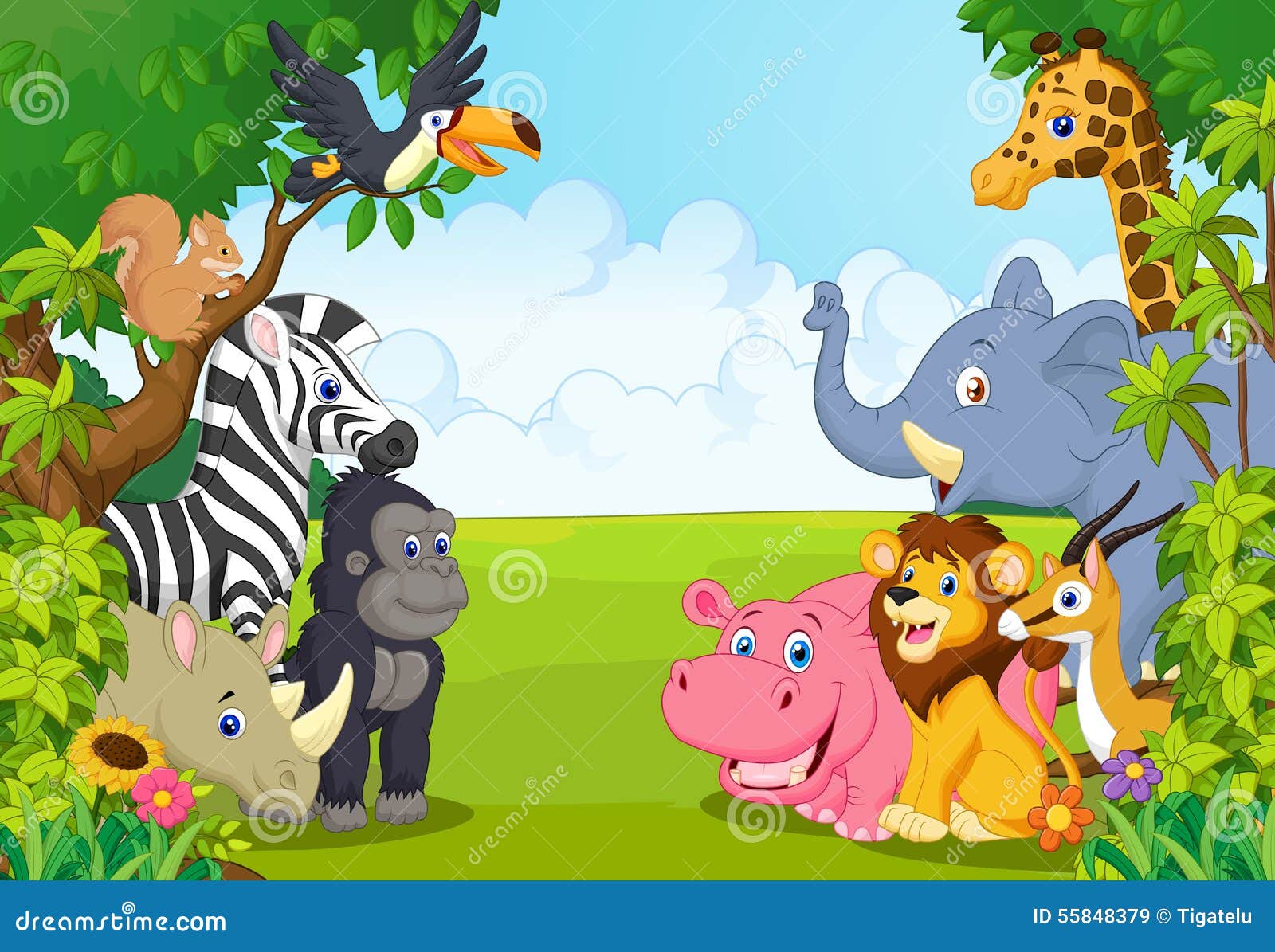 Cartoon Collection Animal in the Jungle Stock Vector - Illustration of ...
