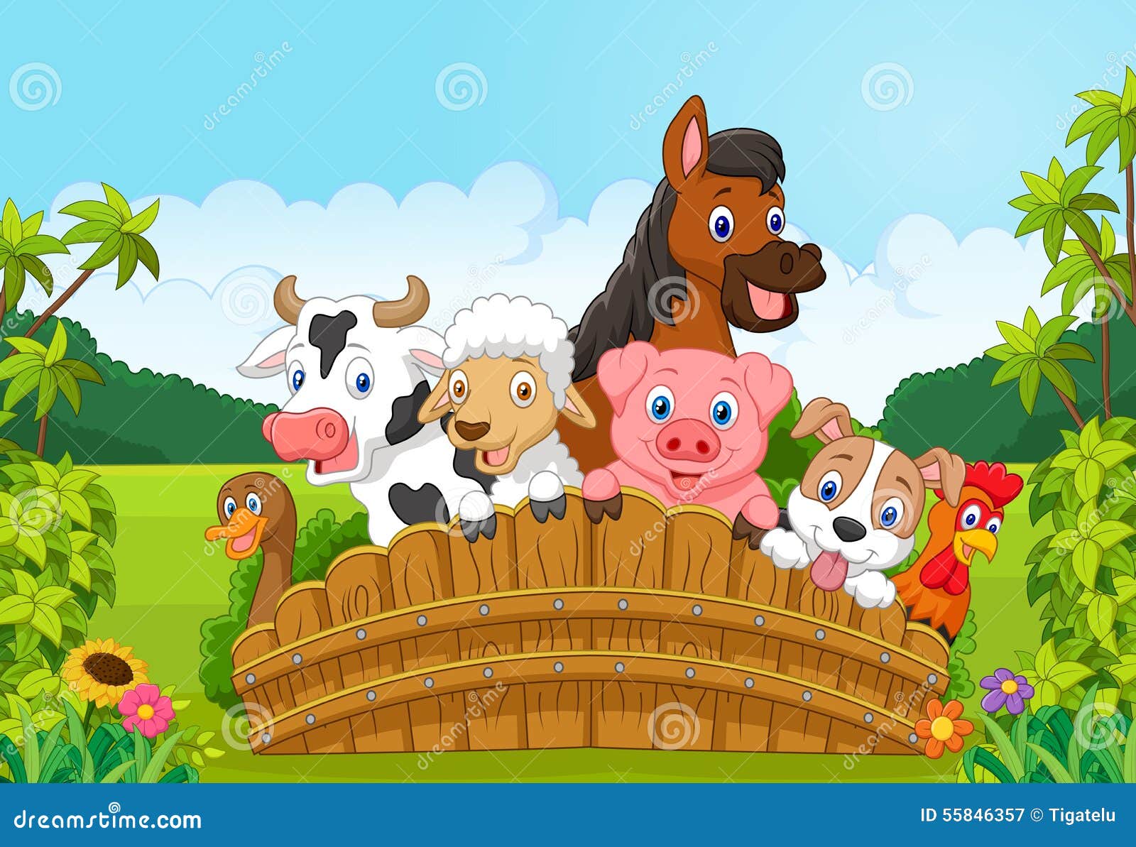 Cartoon Collection Farm Animals in the Forest Stock Vector ...