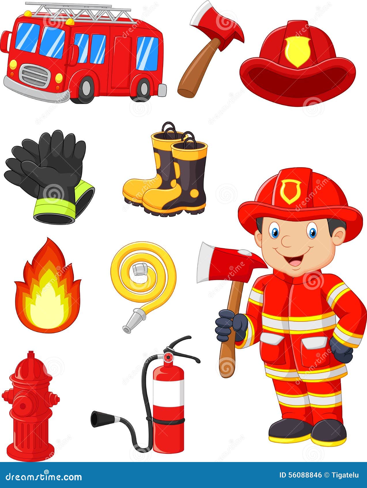 Cartoon Collection of Fire Equipment Stock Vector - Illustration of ...