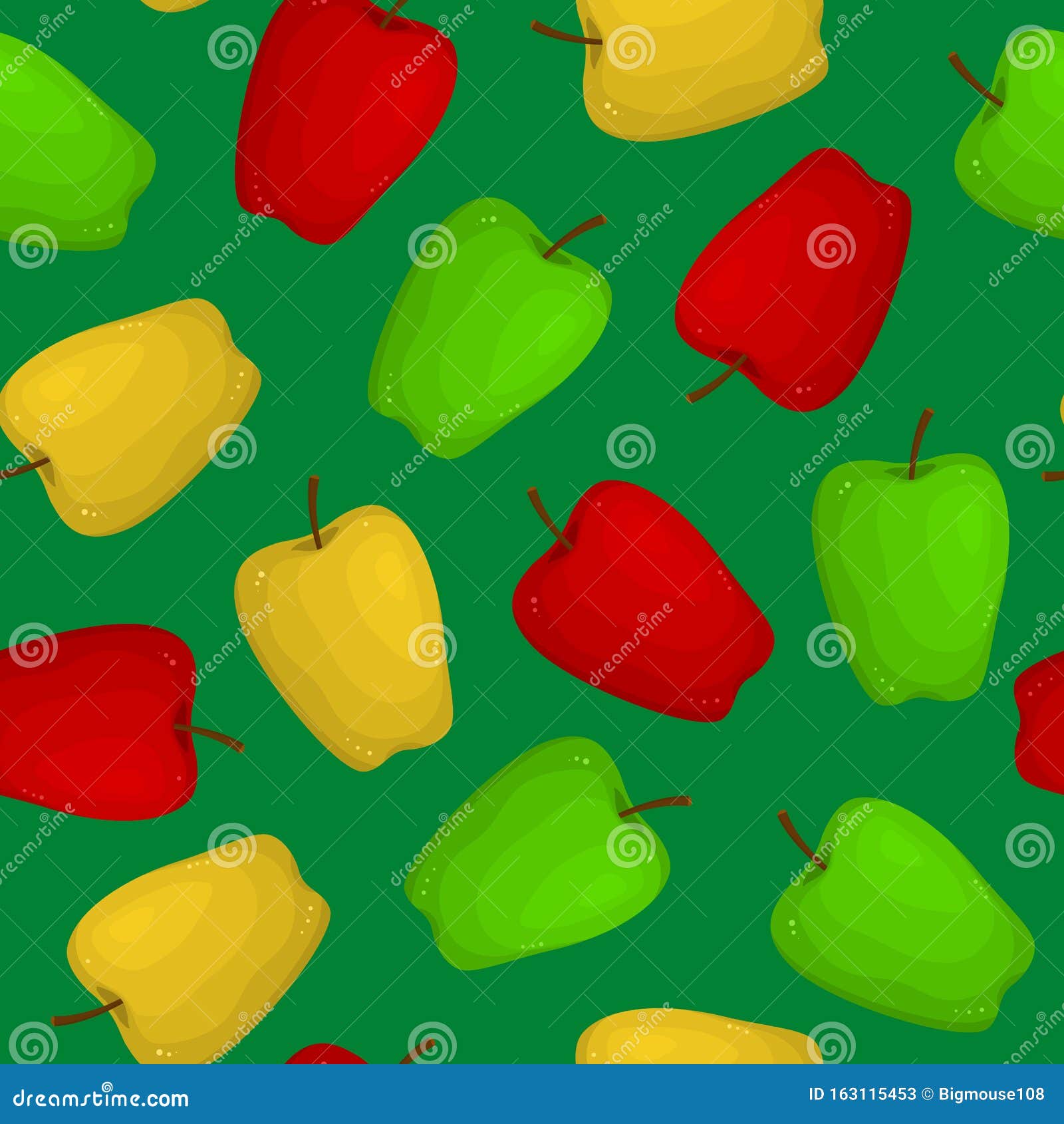 Cartoon Color Apple Seamless Pattern Background. Vector Stock Vector ...