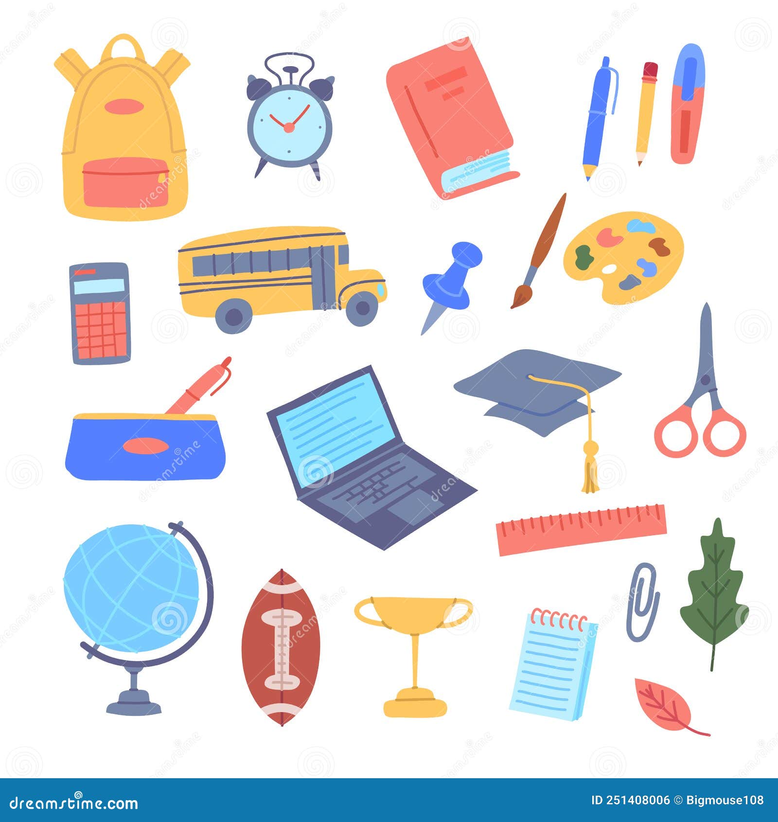 Cartoon Color Back To School Children Object Set. Vector Stock Vector ...