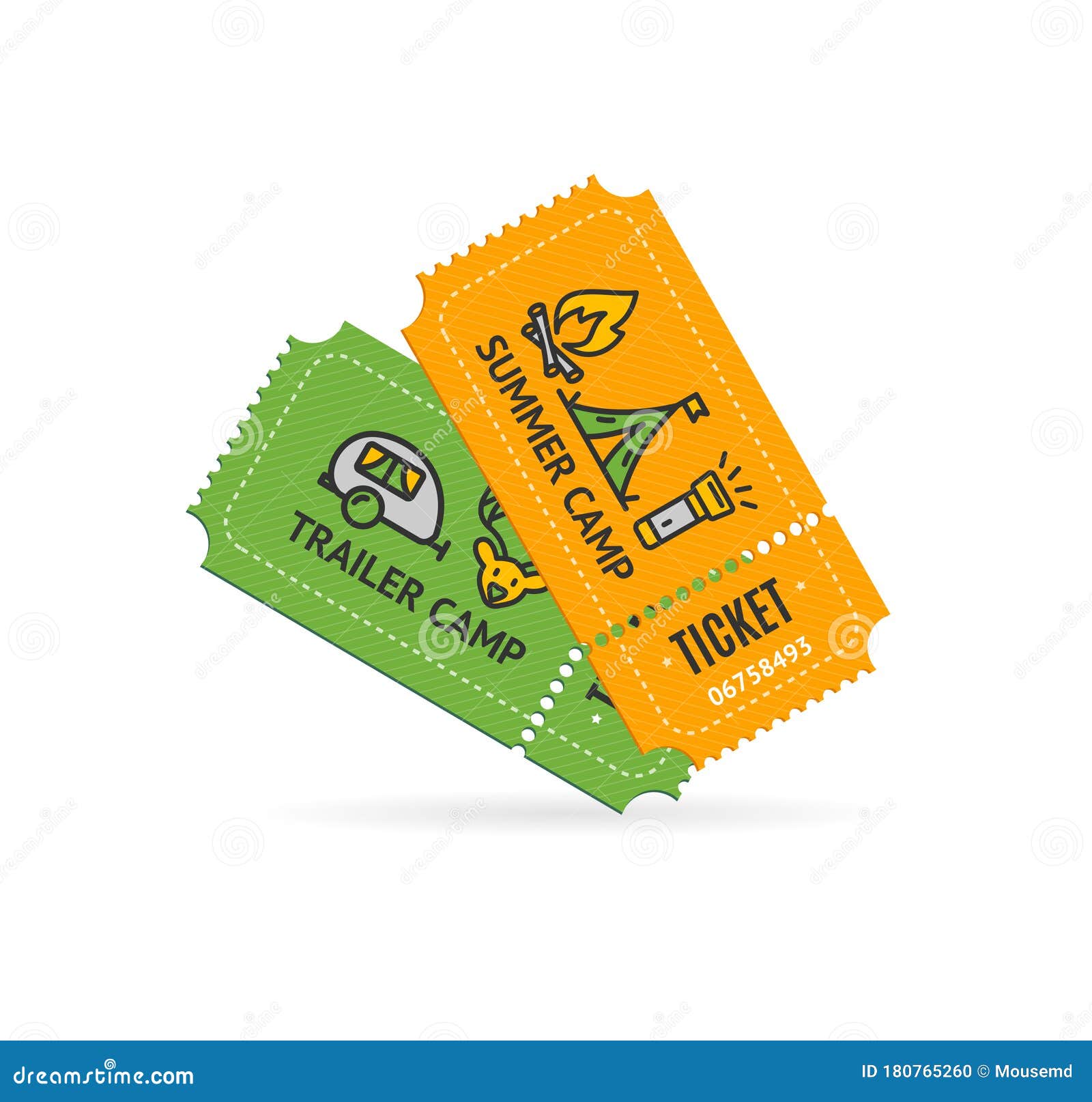 Cartoon Color Camping Tickets and Thin Line Element Set. Vector Stock ...