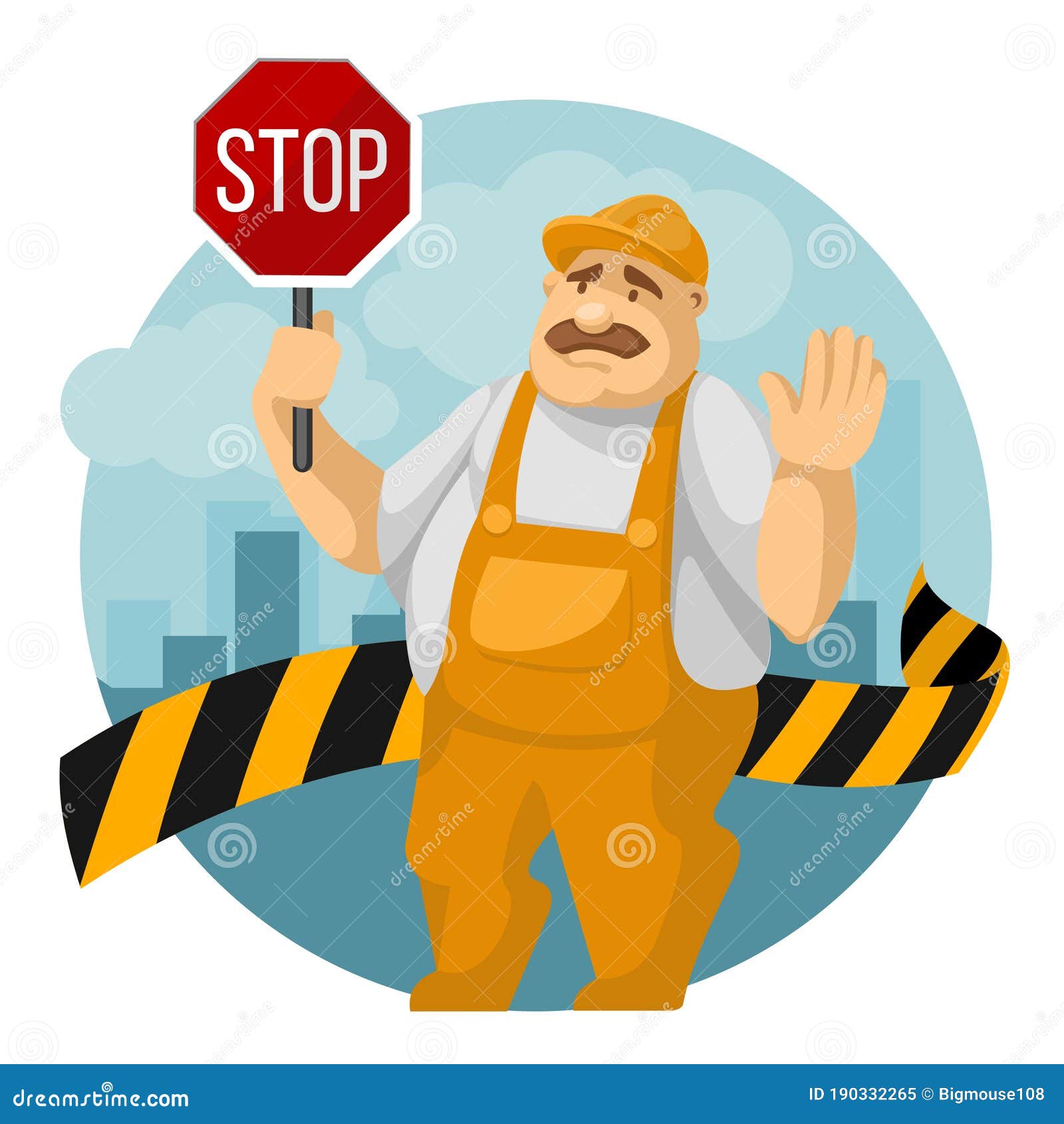Cartoon Color Character Person Male Builder Holding Stop Sign Concept ... Cartoon Color Character Person Male Builder Holding Stop Sign Concept ...