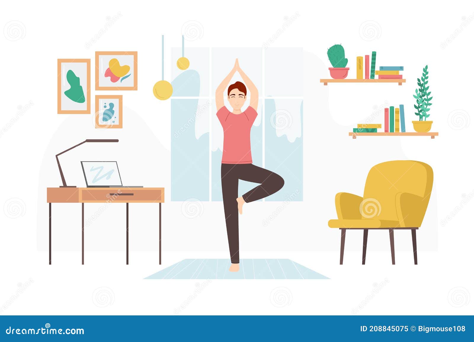 Cartoon Color Character Person Male and Home Yoga Concept. Vector Stock ... Cartoon Color Character Person Male and Home Yoga Concept. Vector Stock ...