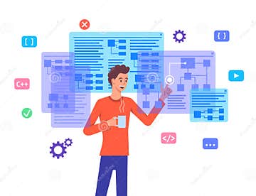 Cartoon Color Character Person Programmer Engineering and Web ...