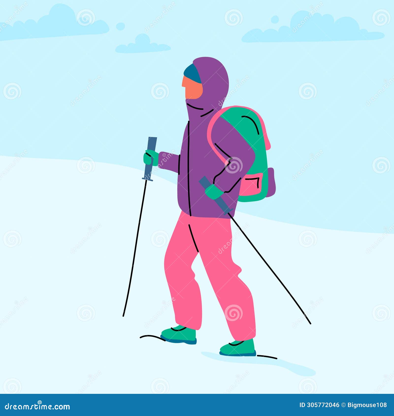 Cartoon Color Character Person Winter Hikes Alone Concept. Vector Stock ... Cartoon Color Character Person Winter Hikes Alone Concept. Vector Stock ...