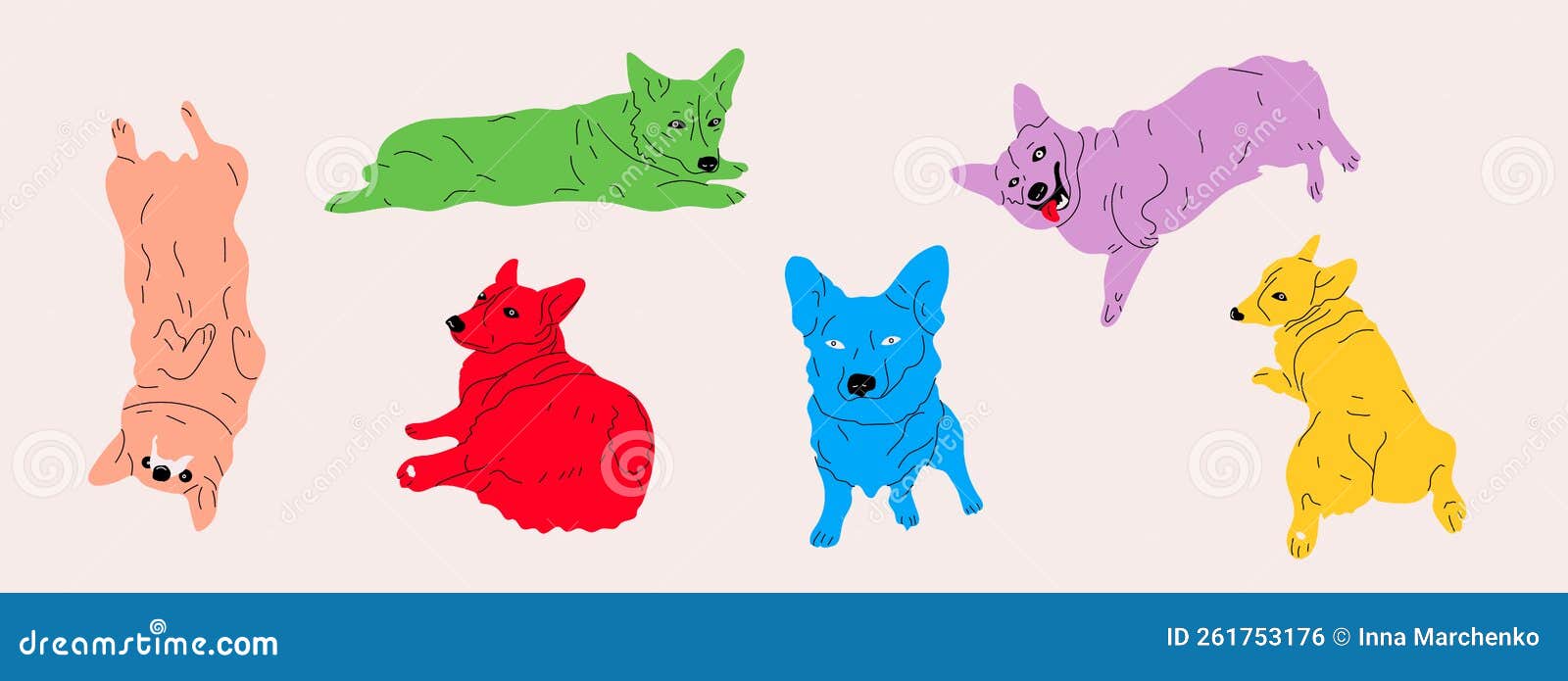 Cartoon Color Characters Corgi Set. Vector Cartoon Color Characters ...