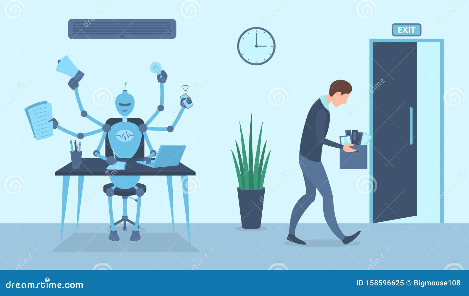 Cartoon Color Characters Human Vs Robot Concept. Vector Stock Vector ...