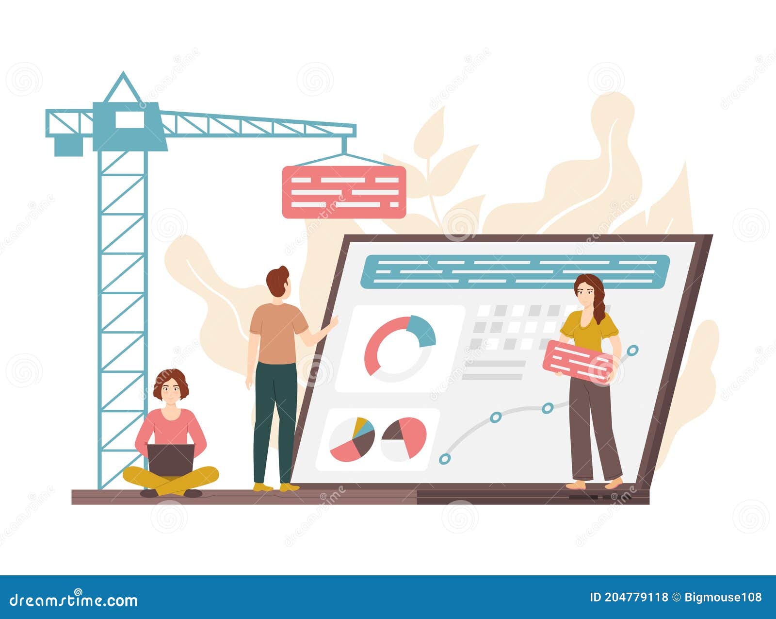 Cartoon Color Characters People Build Dashboard Concept. Vector Stock ...