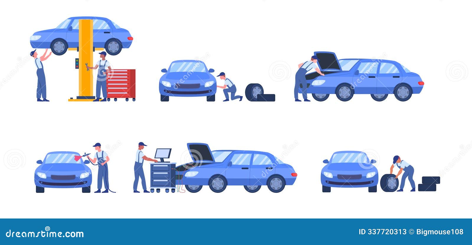 Cartoon Color Characters People Car Service Workers Concept. Vector ... Cartoon Color Characters People Car Service Workers Concept. Vector ...
