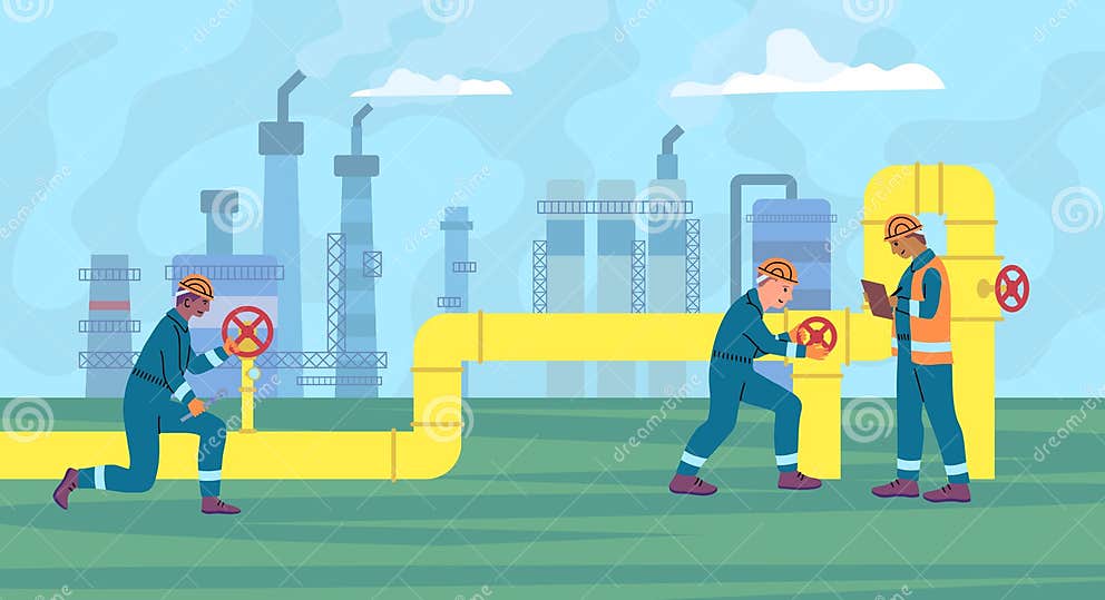 Cartoon Color Characters People Gas Workers Petroleum Pipeline ... Cartoon Color Characters People Gas Workers Petroleum Pipeline ...