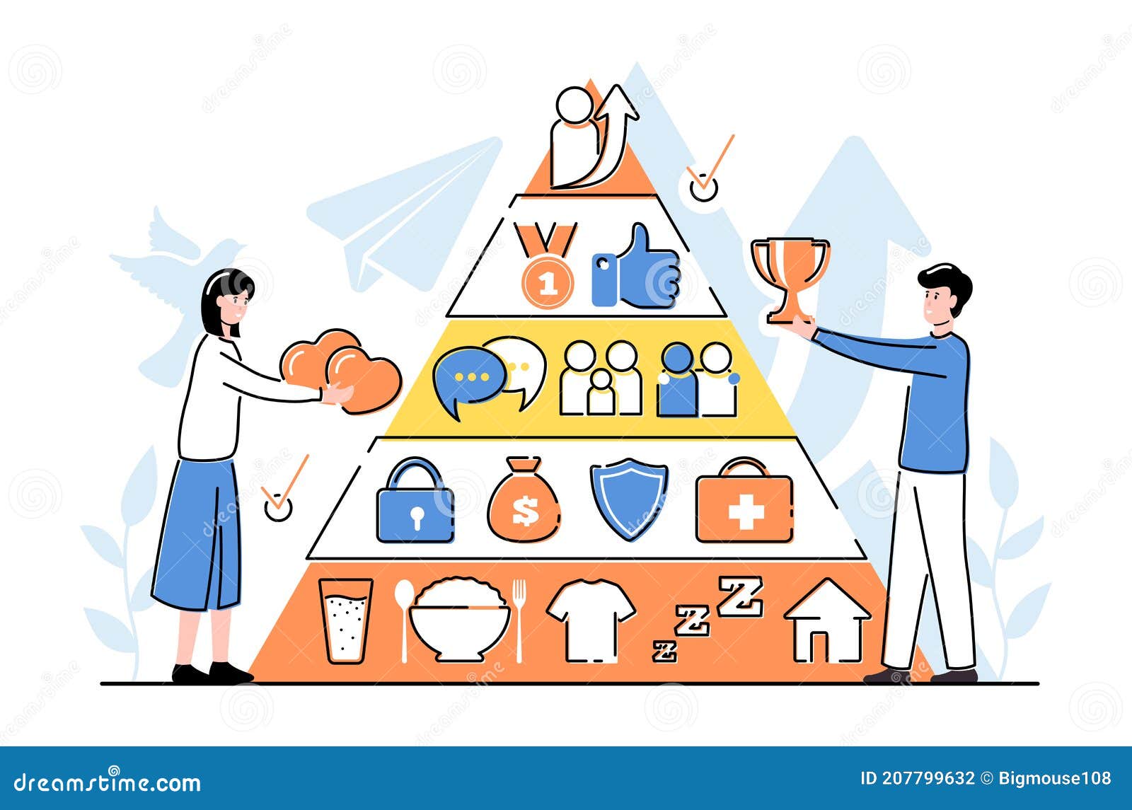 Cartoon Color Characters People and Maslow Hierarchy Concept. Vector ...