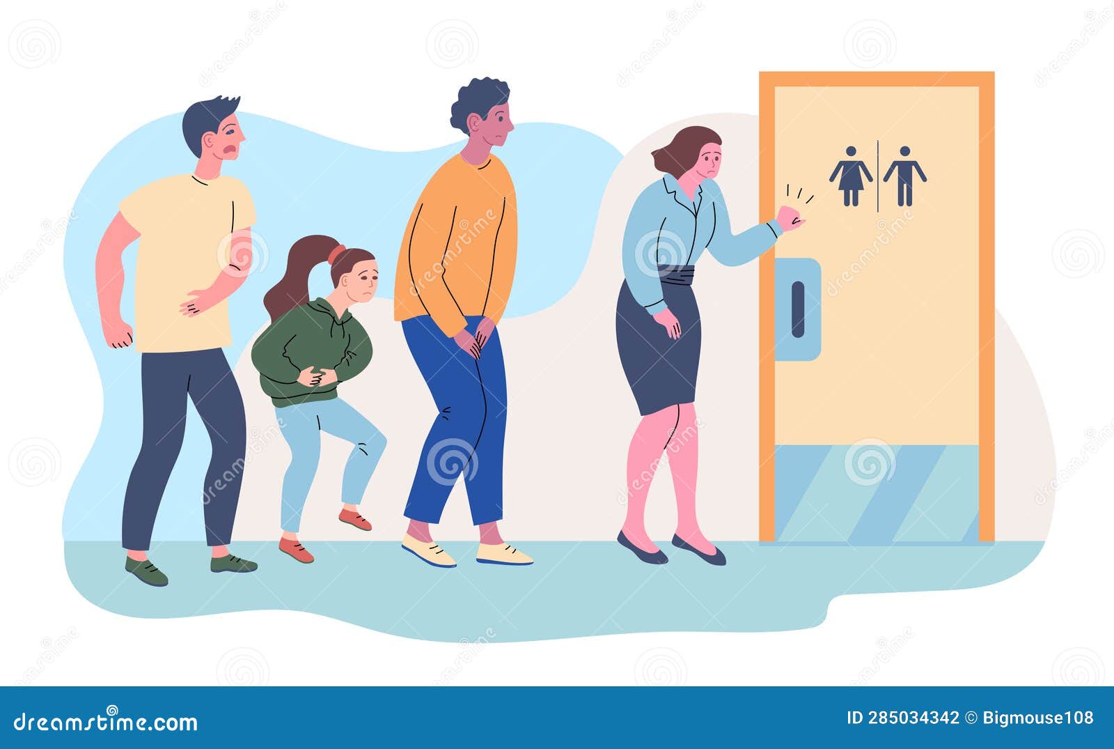 Queue To Toilet Landing Page Template. People Waiting At Wc Door Stand ... Queue To Toilet Landing Page Template. People Waiting At Wc Door Stand ...