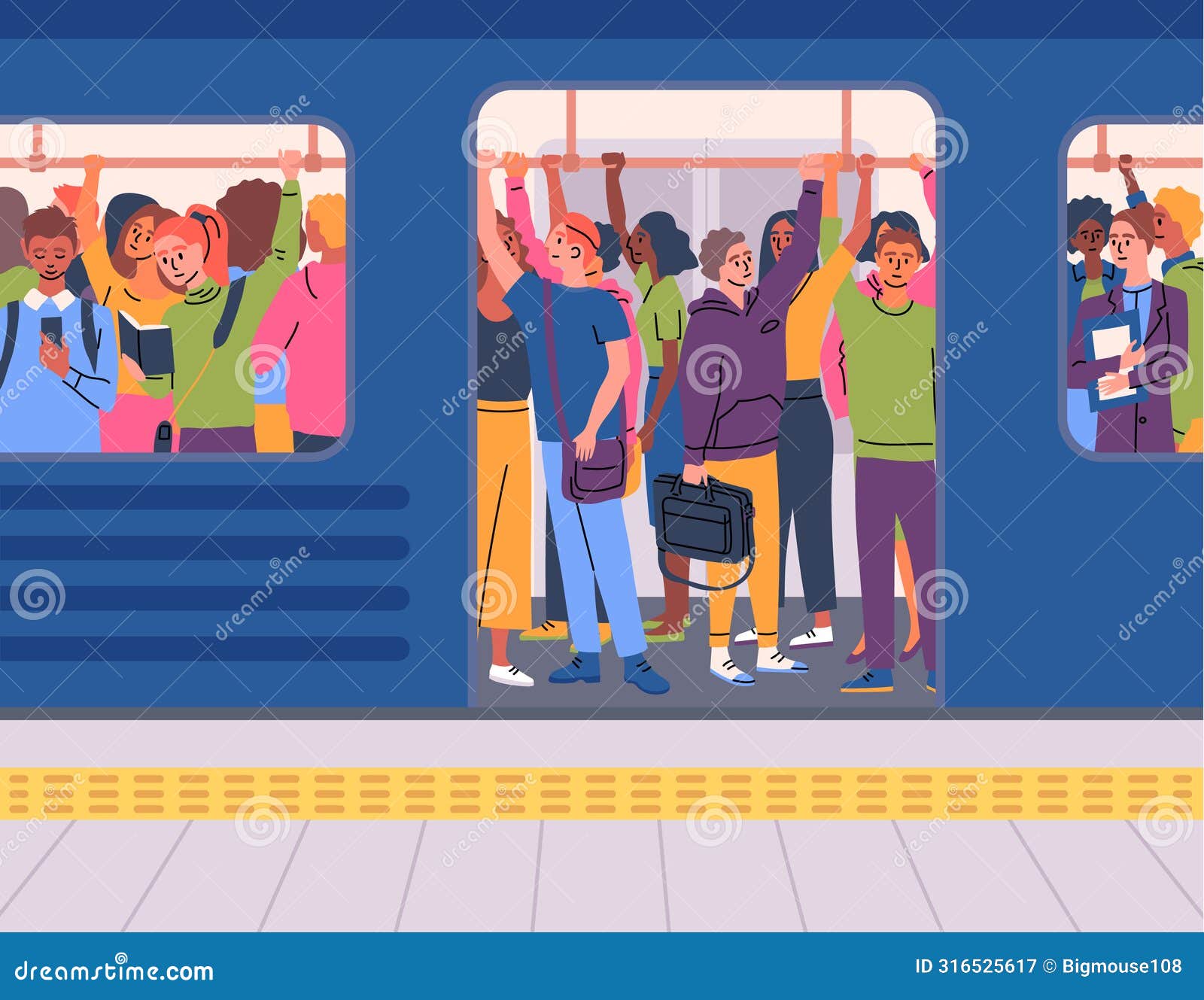 Cartoon Color Characters People Standing Inside Crowded Subway Train ... Cartoon Color Characters People Standing Inside Crowded Subway Train ...