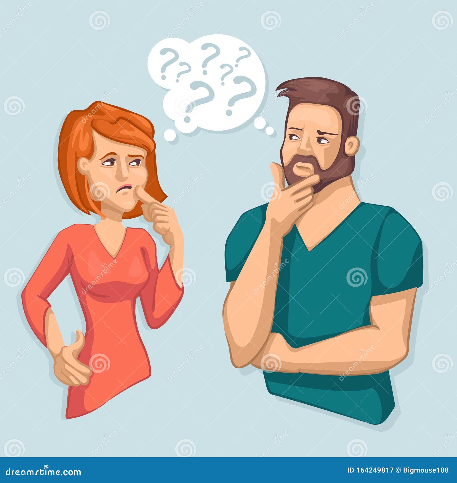 Cartoon Color Characters People Thinking Couple Concept. Vector ... Cartoon Color Characters People Thinking Couple Concept. Vector ...