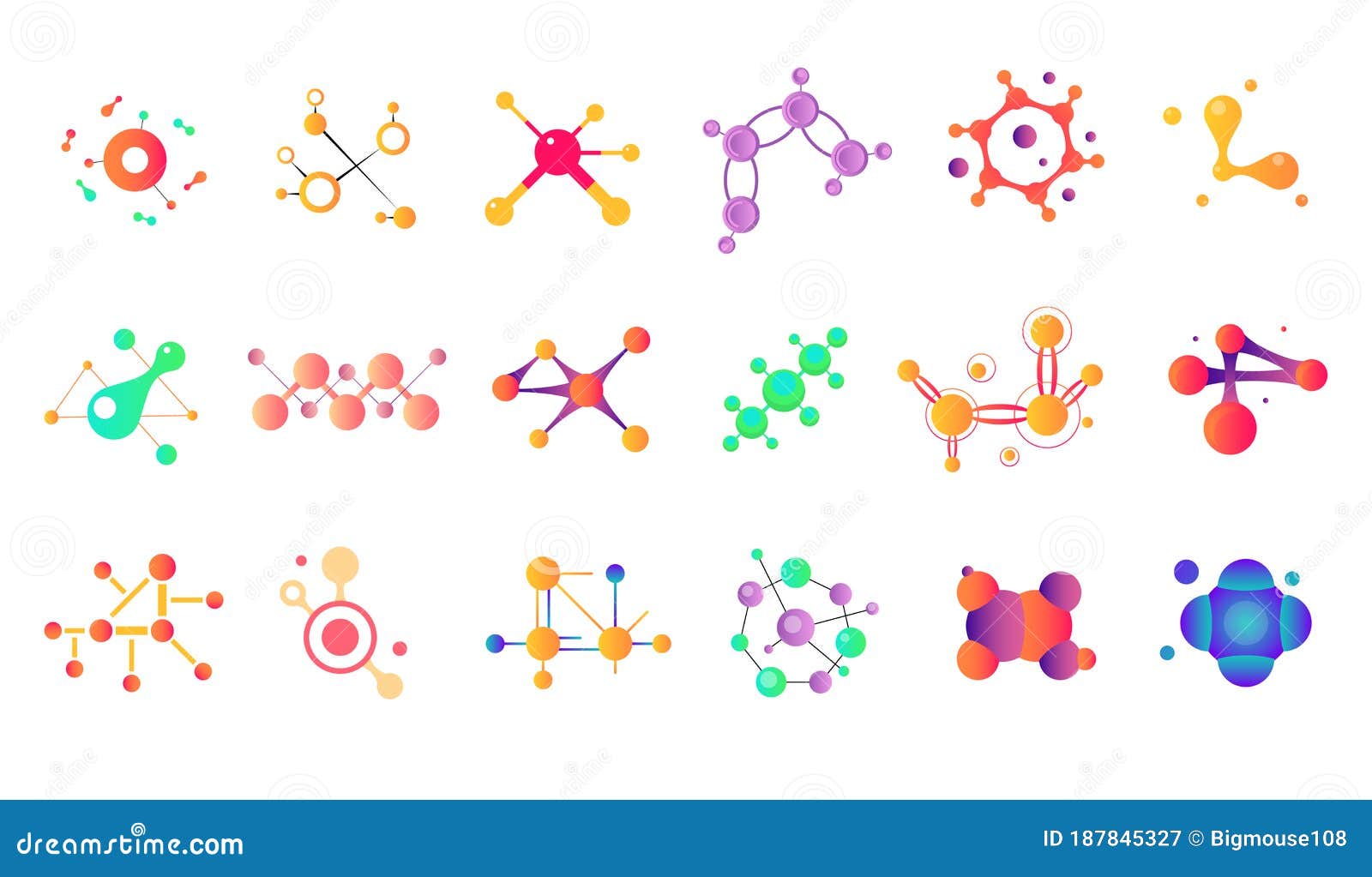 Cartoon Color Connected Molecules Icons Set. Vector Stock Vector ...