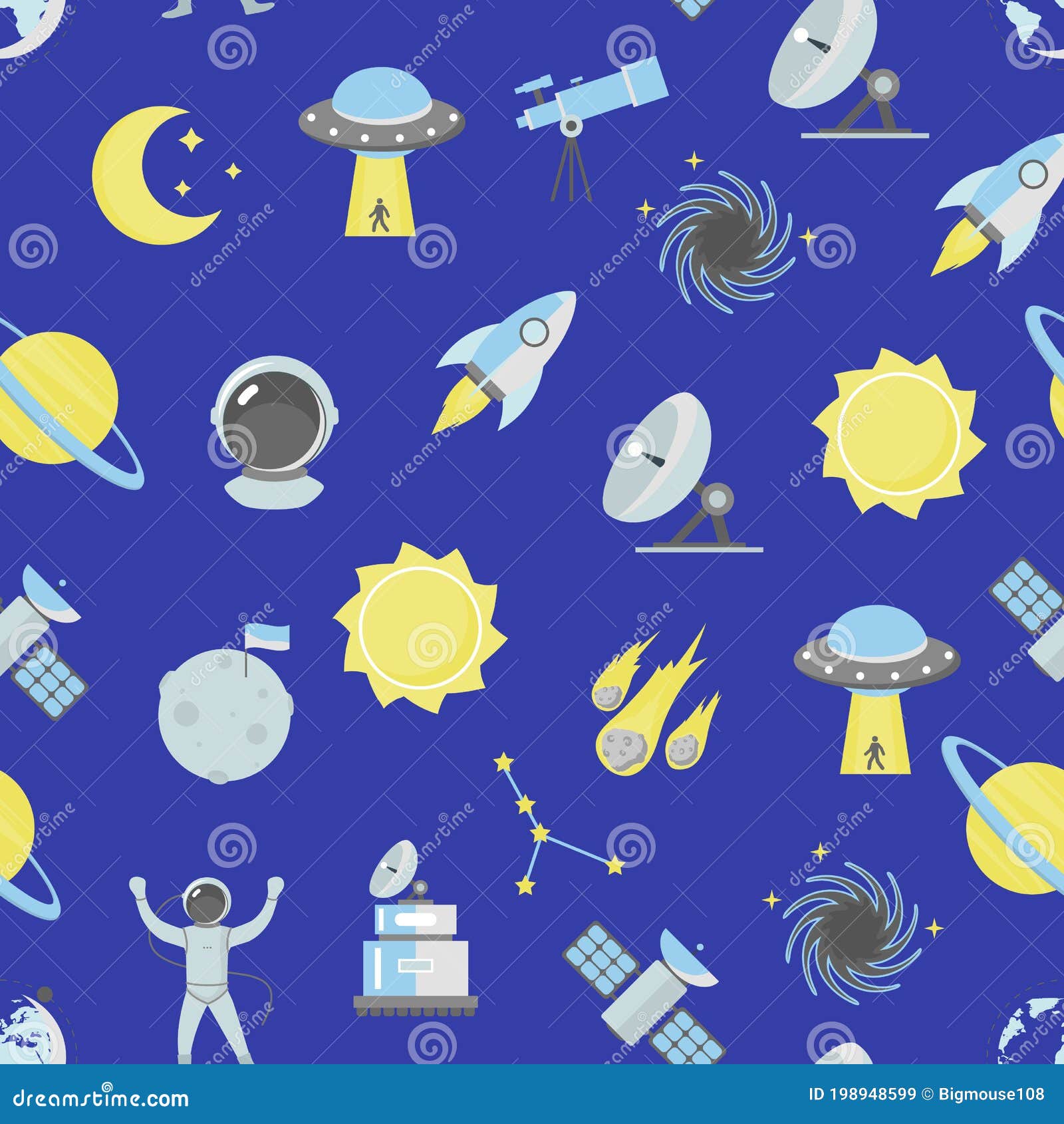 Cartoon Color Cosmos Concept Seamless Pattern Background . Vector Stock ...