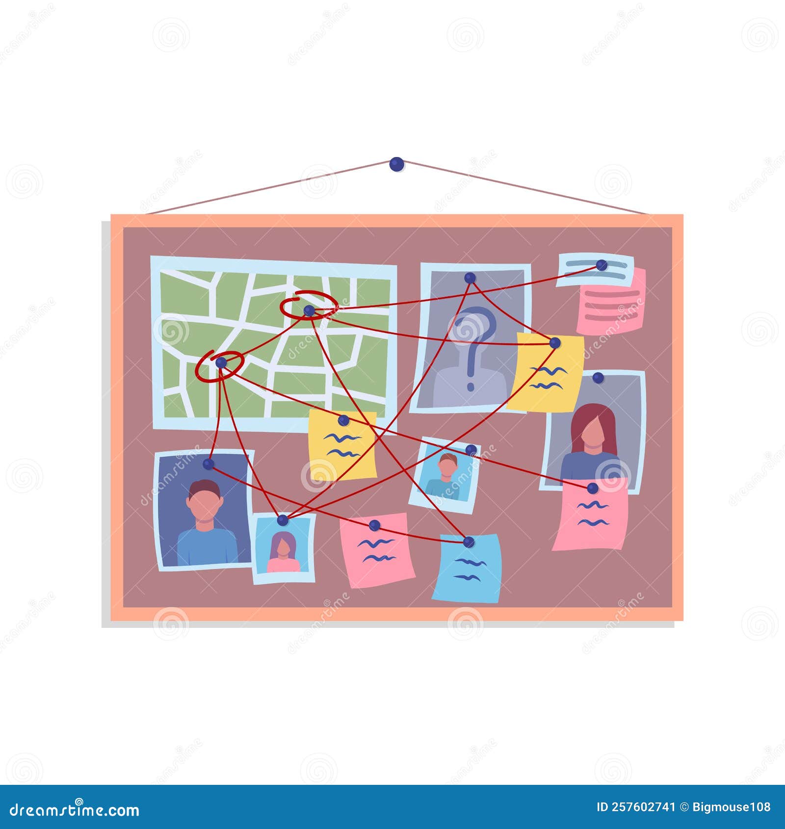 Detective Board. Investigation Dashboard With Pinned Photos, Newspapers ...