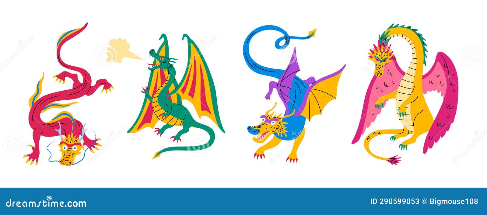 Cartoon Color Different Characters Dragons Set. Vector Stock Vector ...