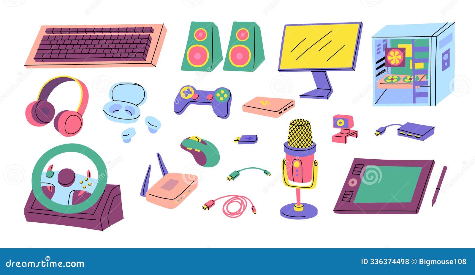 Cartoon Color Different Computer Accessories Set. Vector Stock ...