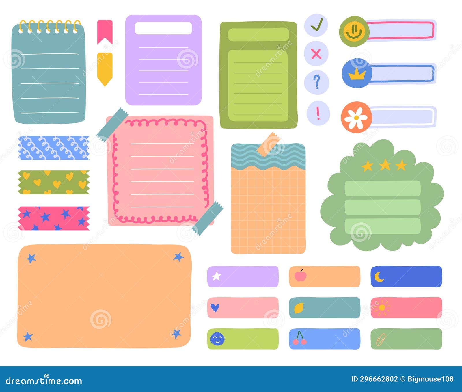 Set Of Task Planners, Cute Paper Sticky Notes, Banners, To Do List ...