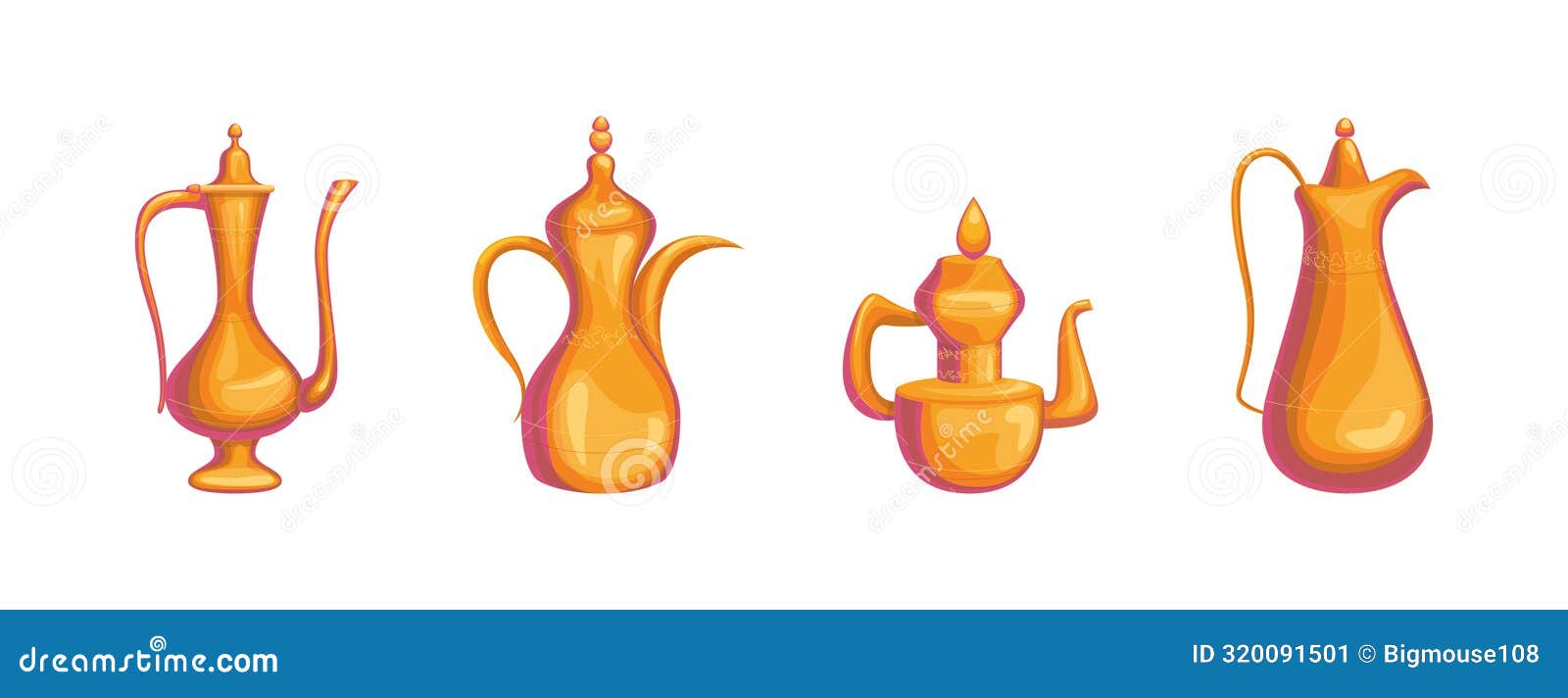 Cartoon Color Different Type Arabic Tea or Coffee Pot Set. Vector Stock ...