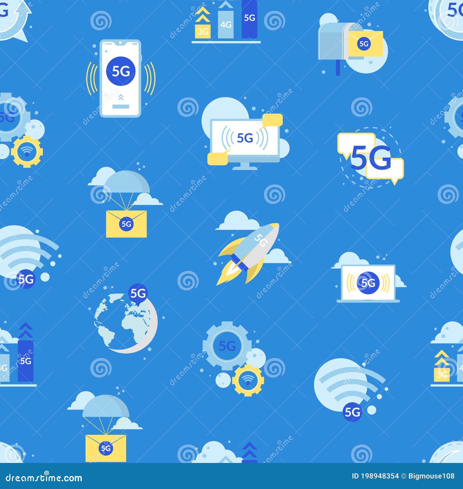 Cartoon Color Fifth Generation Mobile Concept Seamless Pattern ...
