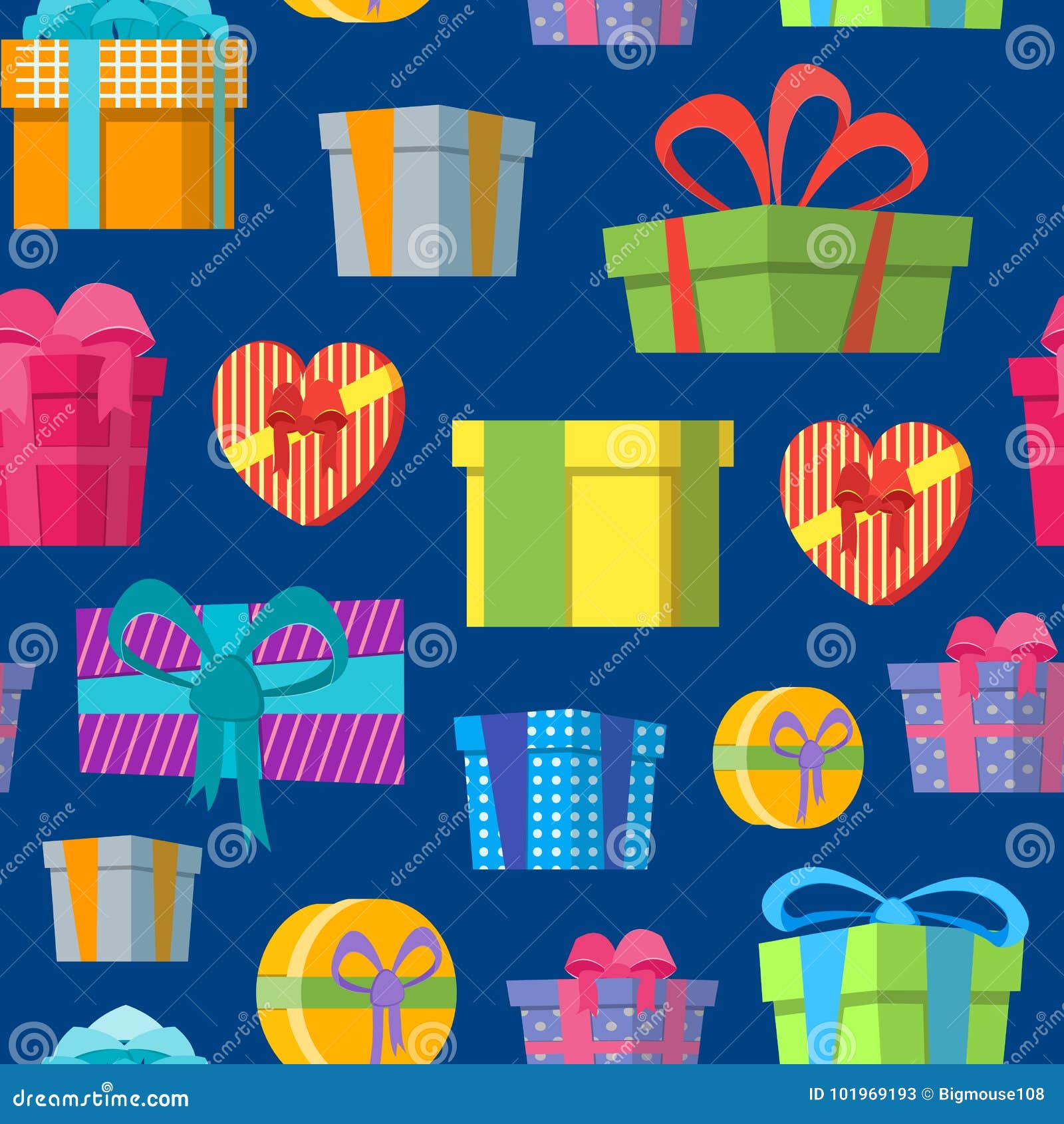 Cartoon Color Gift Boxes Background Pattern on a Blue. Vector Stock ...