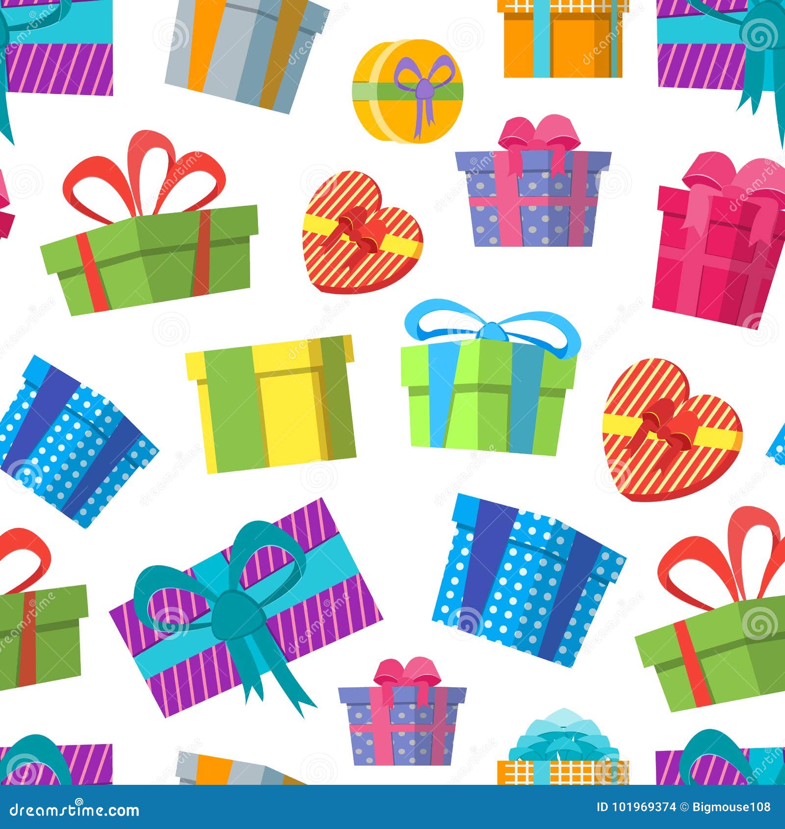 Cartoon Color Gift Boxes Background Pattern on a White. Vector Stock ...