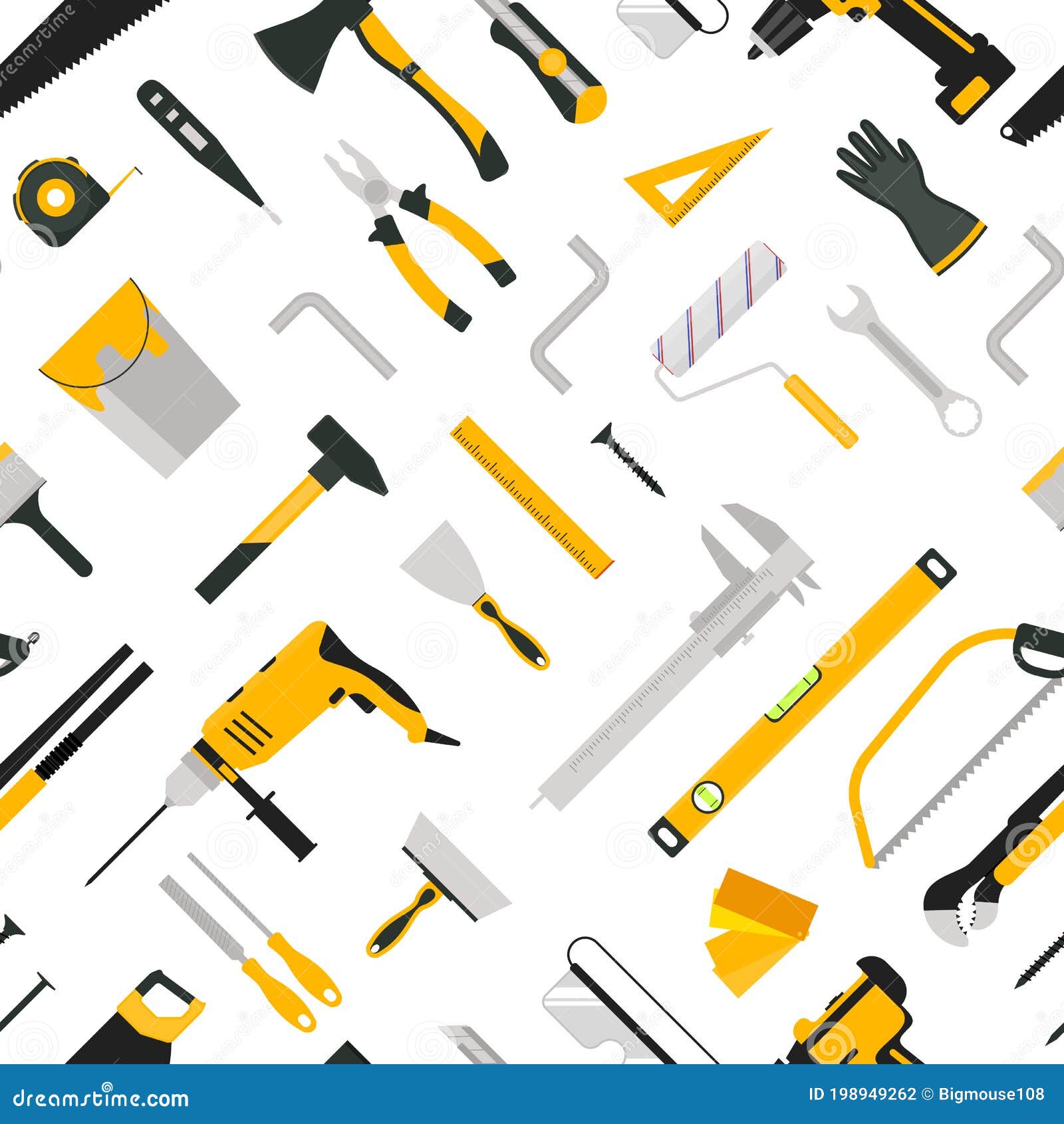Cartoon Color Hand Tool Concept Seamless Pattern Background . Vector ...