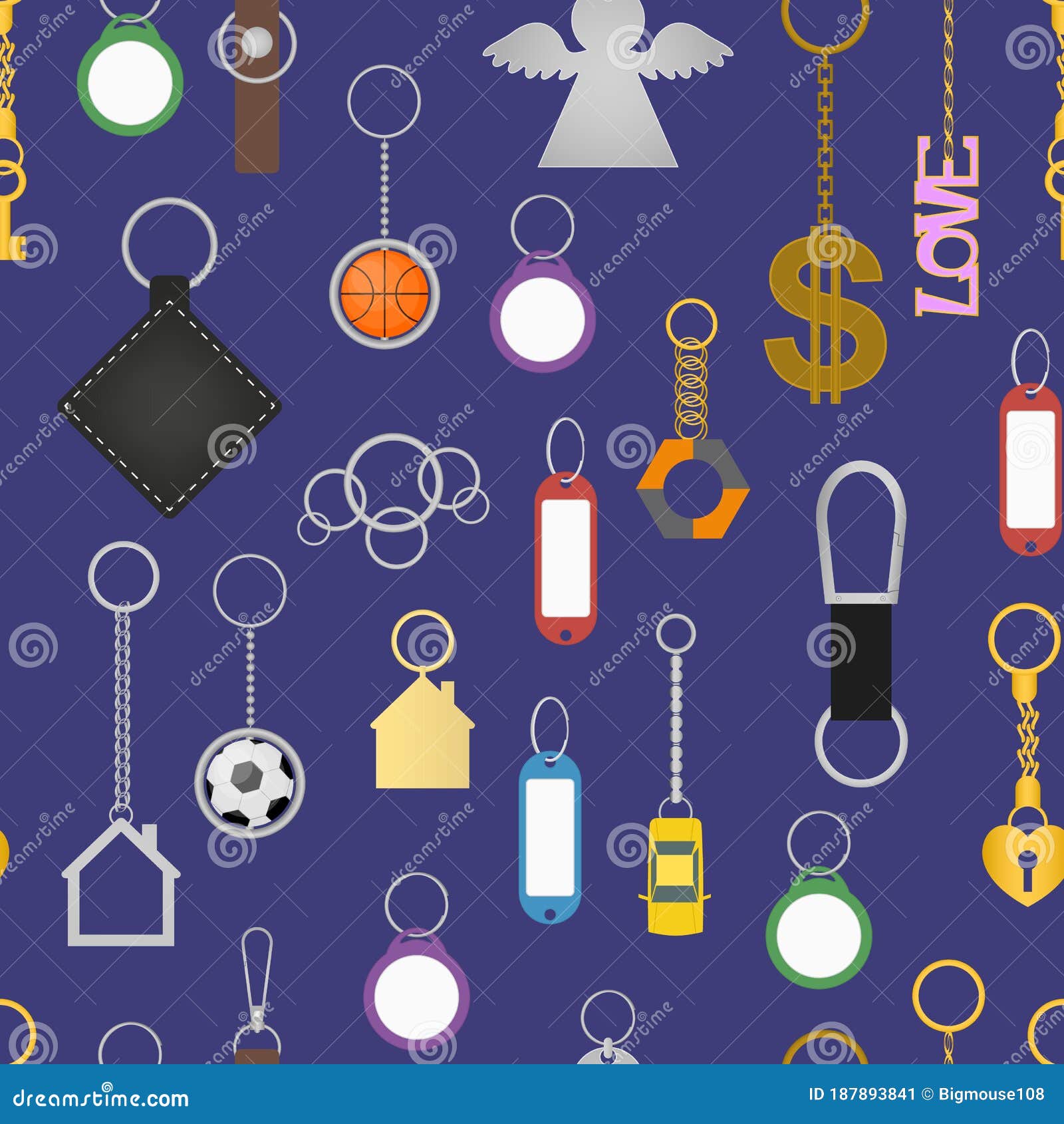 Cartoon Color Keychains Seamless Pattern Background . Vector Stock ...