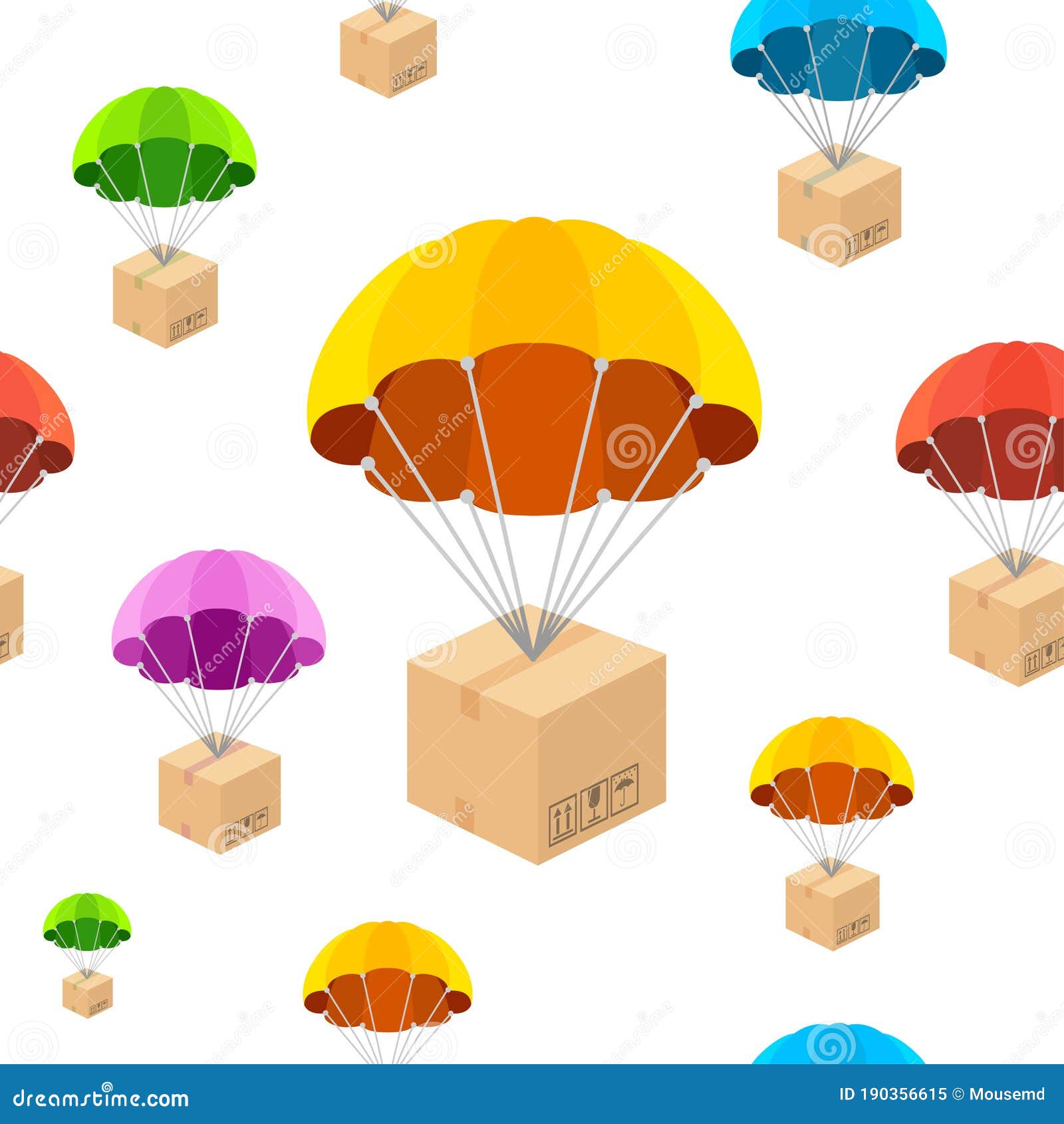 Cartoon Parachute Carrying Blue Gift Box Set Isolated On White ...