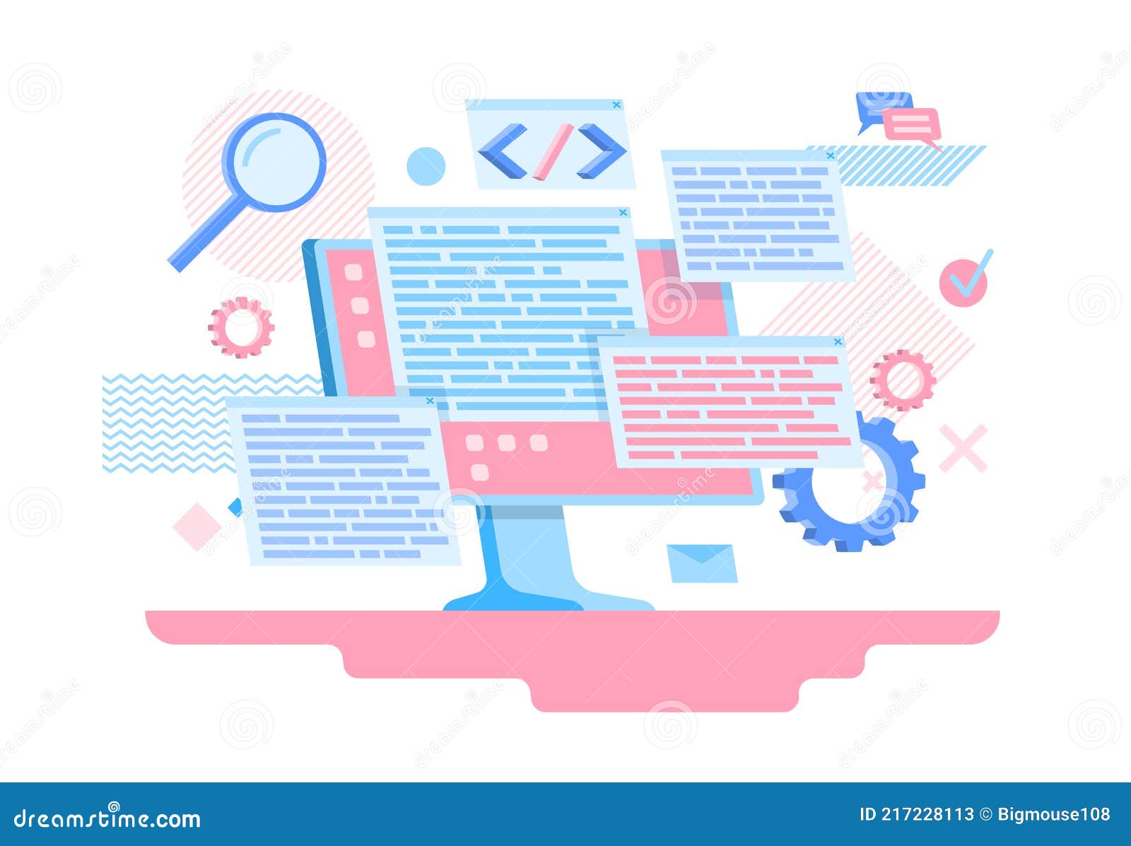 Cartoon Color Programming Software Concept Flat Design Style. Vector ...