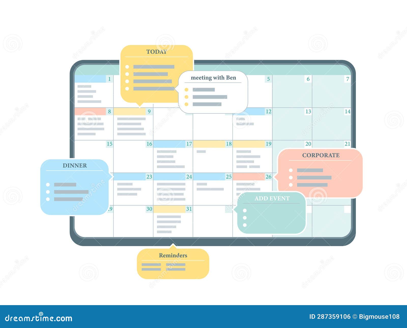Cartoon Color Scheduling Appointment in Calendar Application. Vector ...