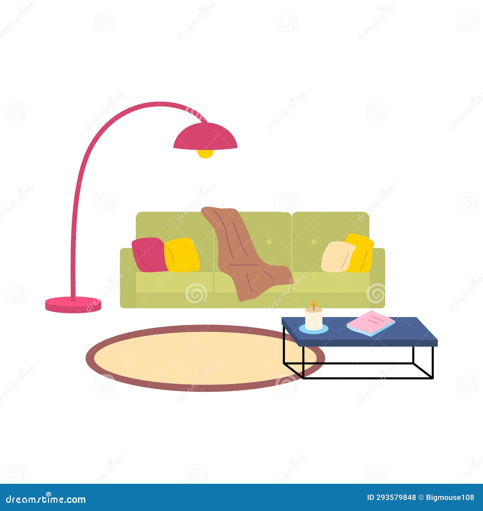 Cartoon Color Sofa, Table and Carpet Set Concept. Vector Stock Vector ...