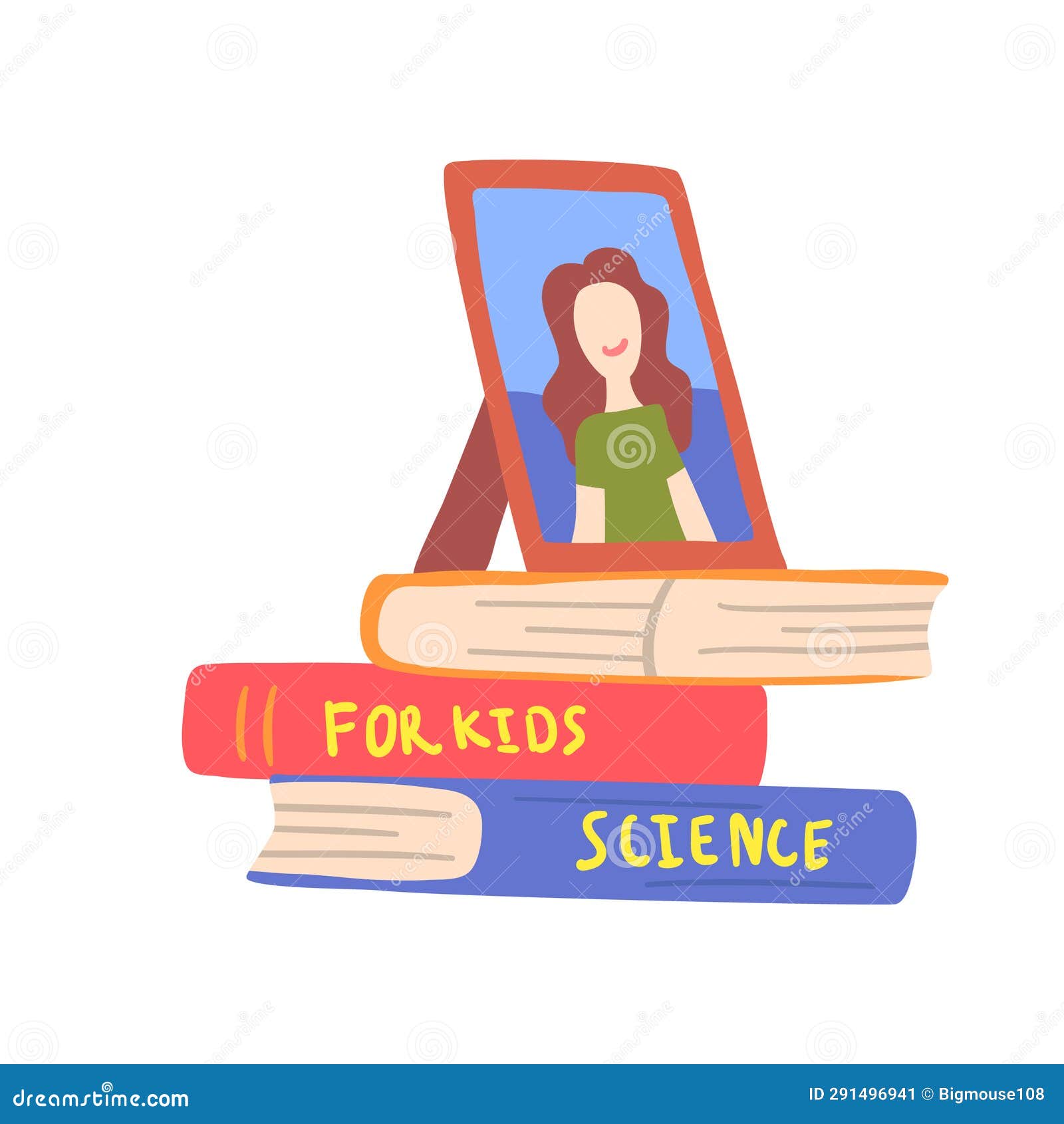 Cartoon Color Stack Different Books and Photo Frame Set Concept. Vector ...