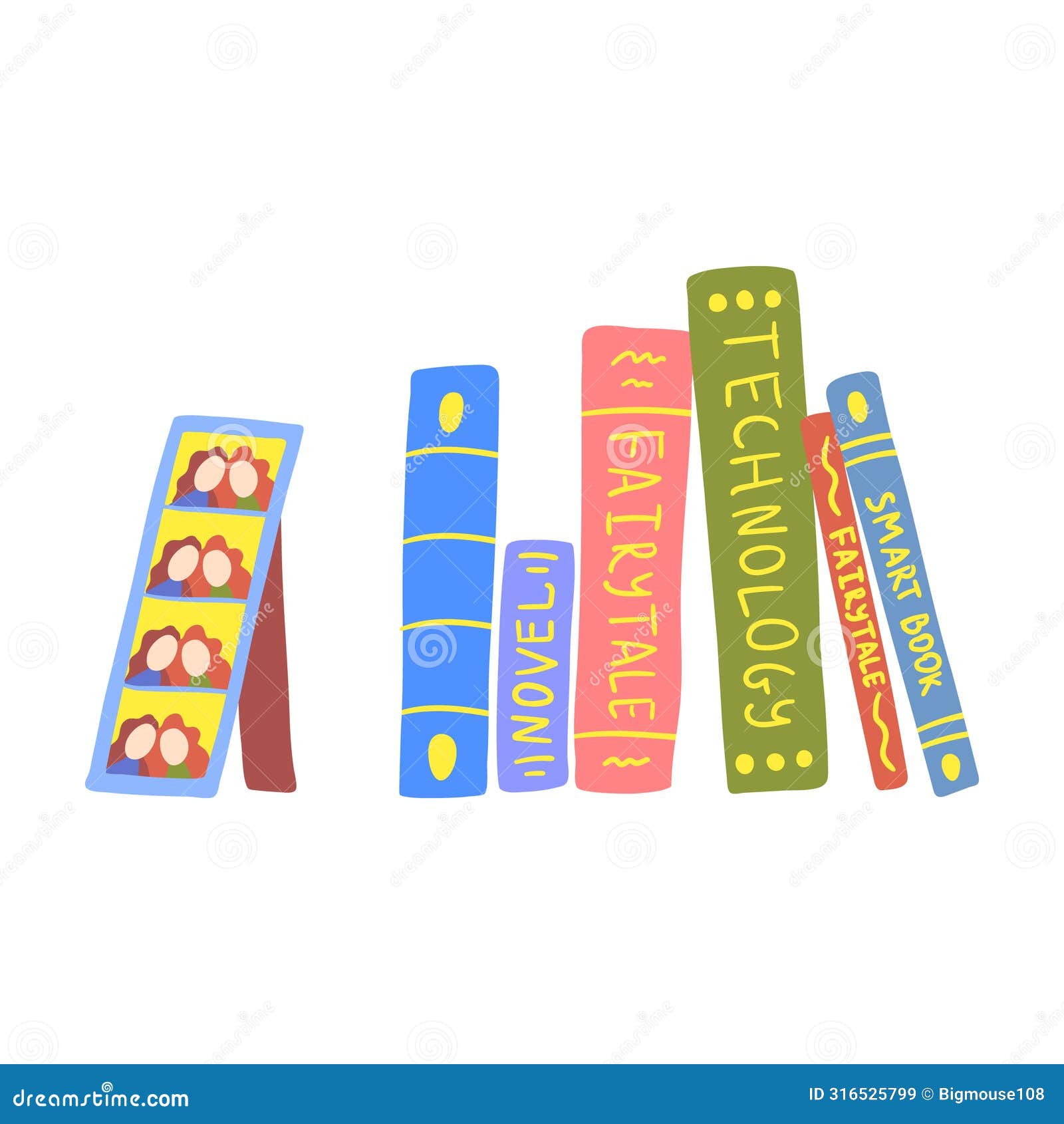 Cartoon Color Stack Different Stack Books and Photo Frame with Two ...