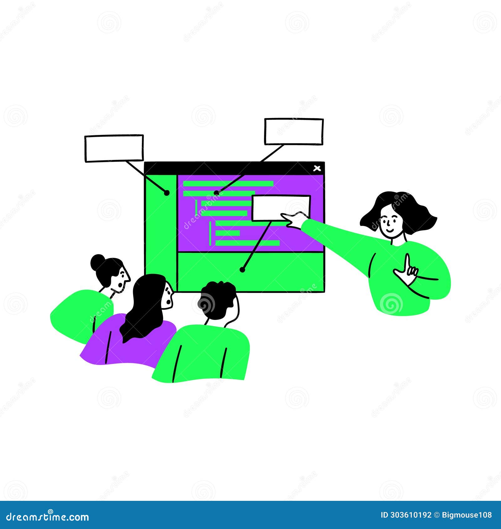 Cartoon Color Web Development Concept Scene With Character Girl Vector Stock Vector