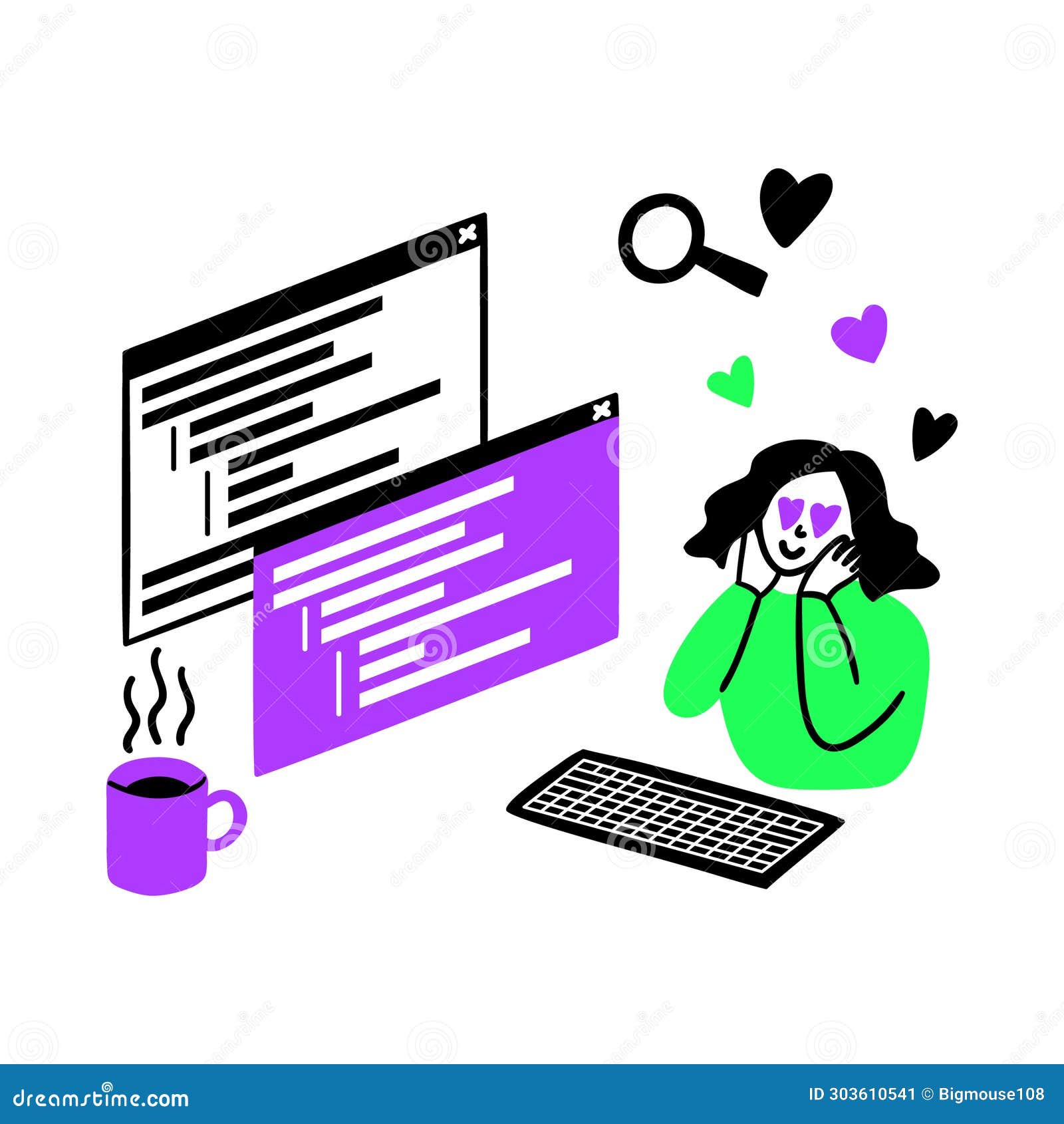 Cartoon Color Web Development Concept Scene With Character Girl Vector Stock Vector