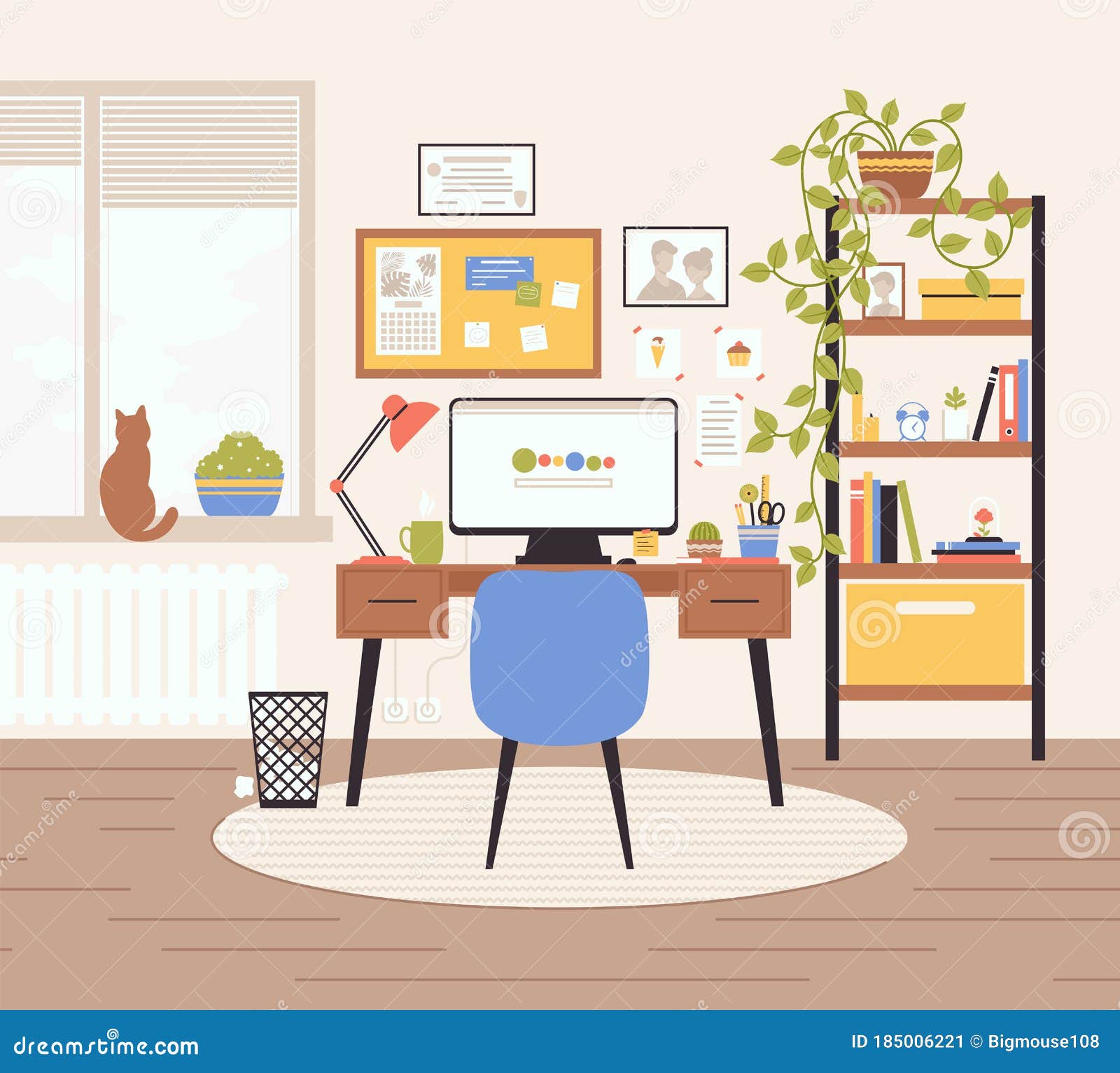 Cartoon Color Workplace Room Interior Inside Concept. Vector Stock ...