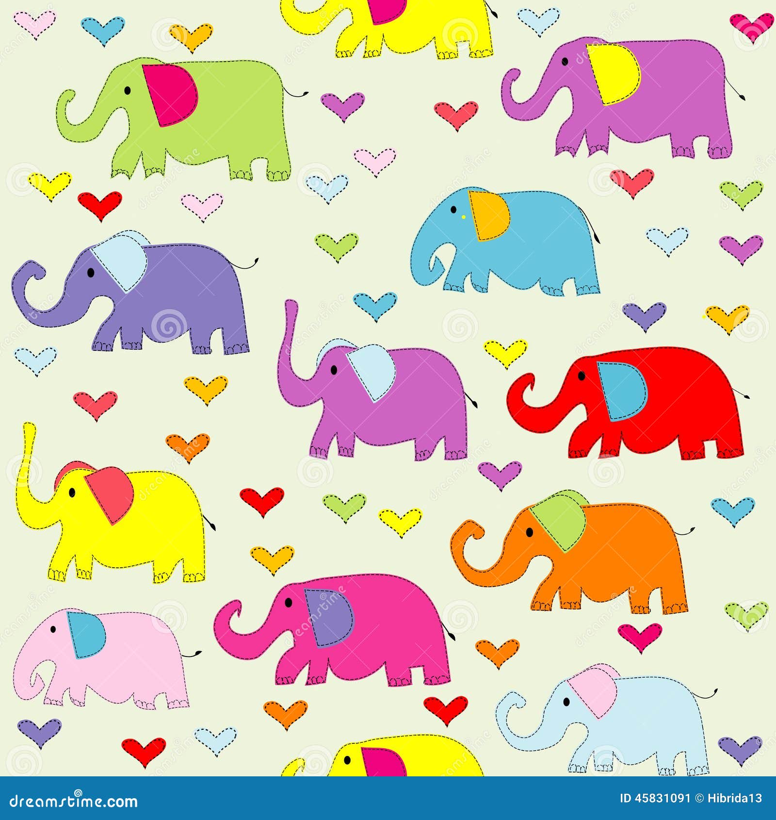 Cartoon Colored Elephants Seamless Pattern Stock Vector - Illustration ...