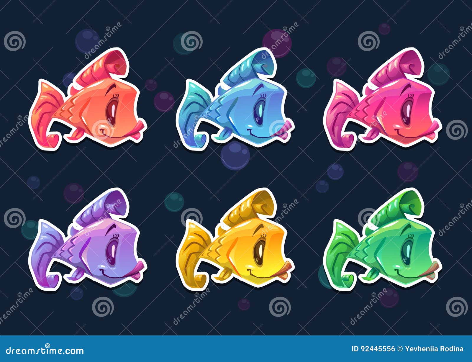 Cartoon Colorful Fish Stickers Set. Stock Vector - Illustration of ...