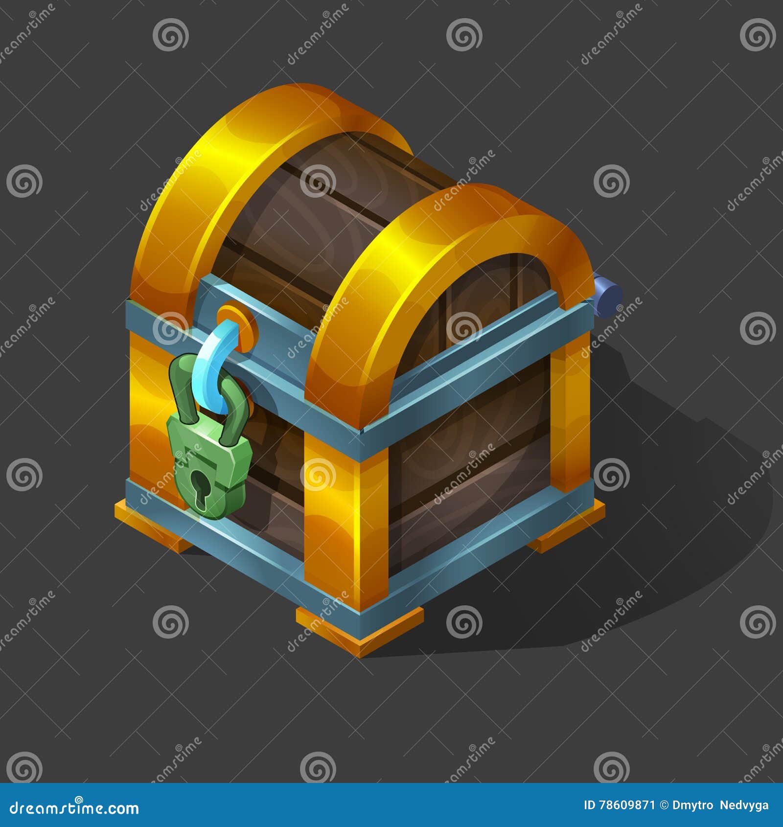 Cartoon Colorful Isometric Chest with Lock. Stock Vector - Illustration ...