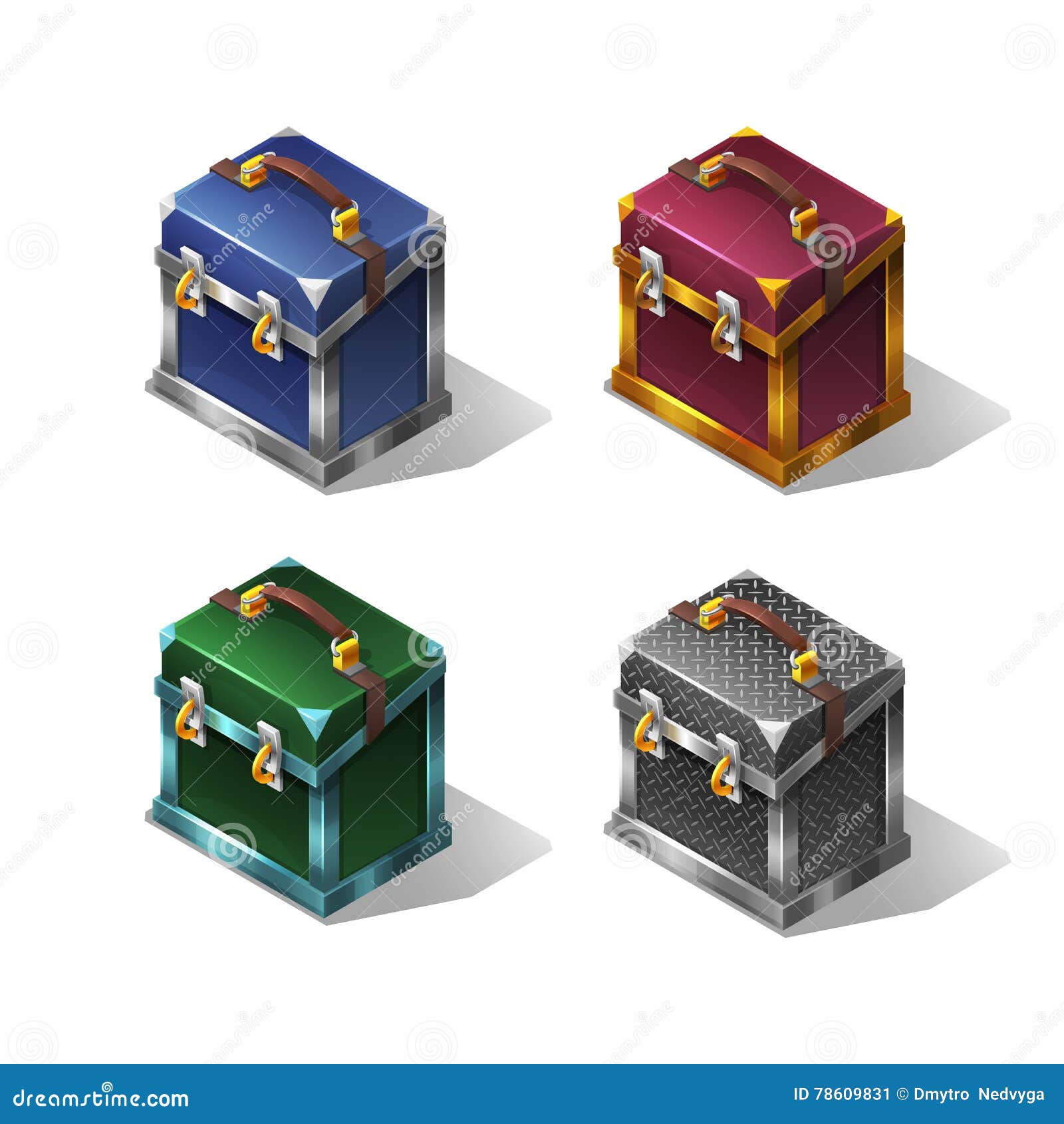 Cartoon Colorful Isometric Metallic Box. Stock Vector - Illustration of ...