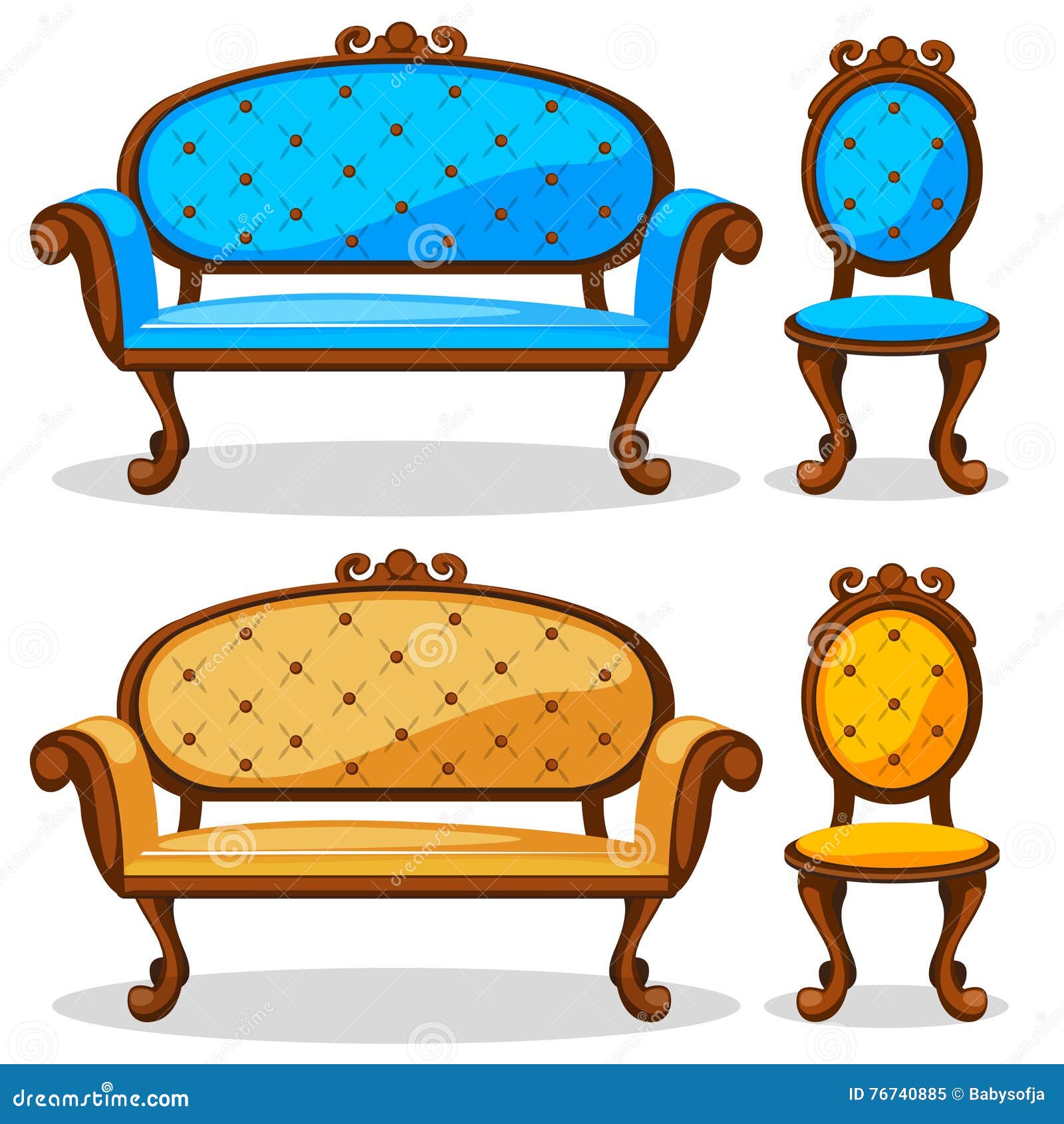 Cartoon Colorful Retro Chair and Sofa Stock Vector - Illustration of ...