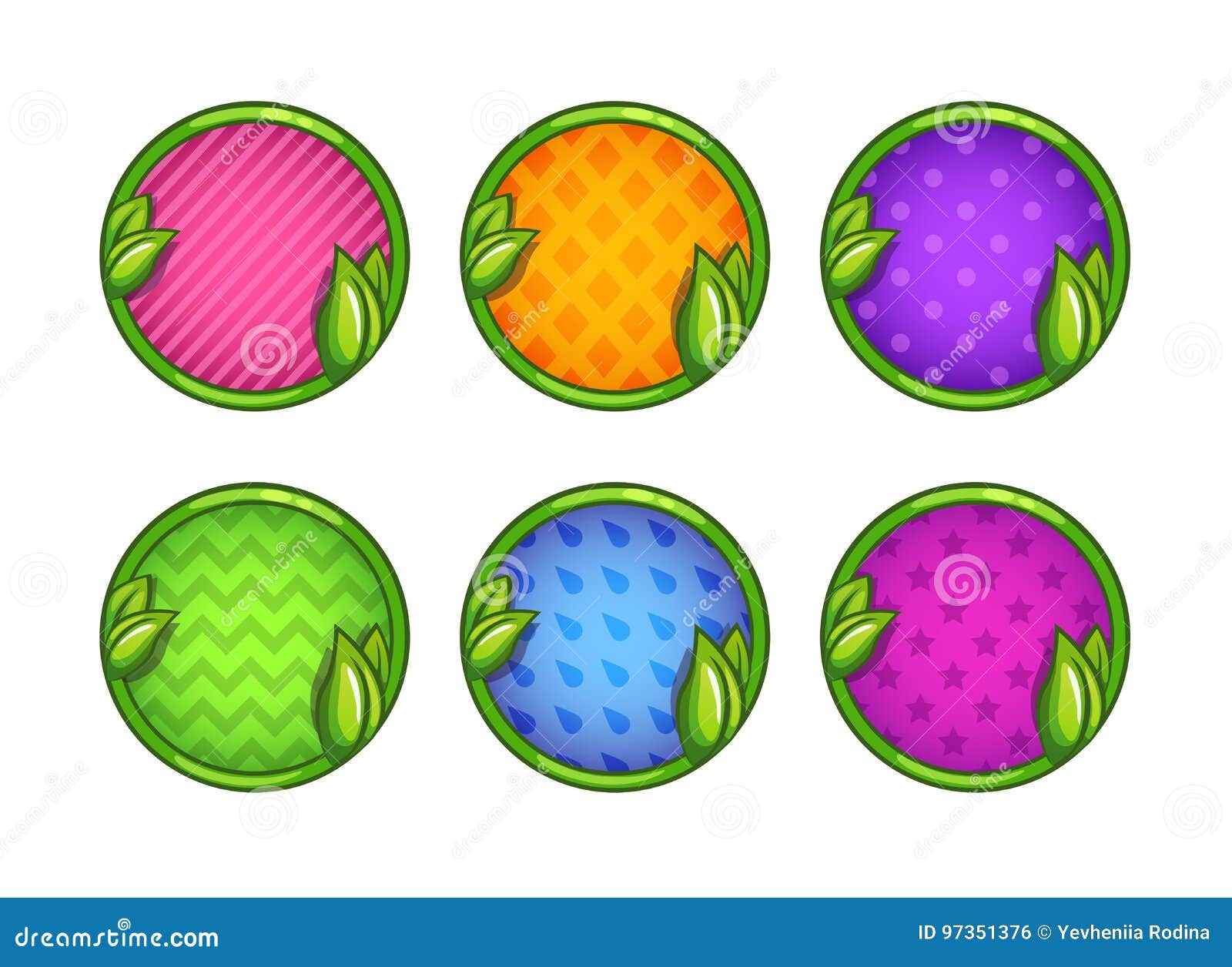 Cartoon Colorful Round Buttons Set Stock Vector - Illustration of green ...