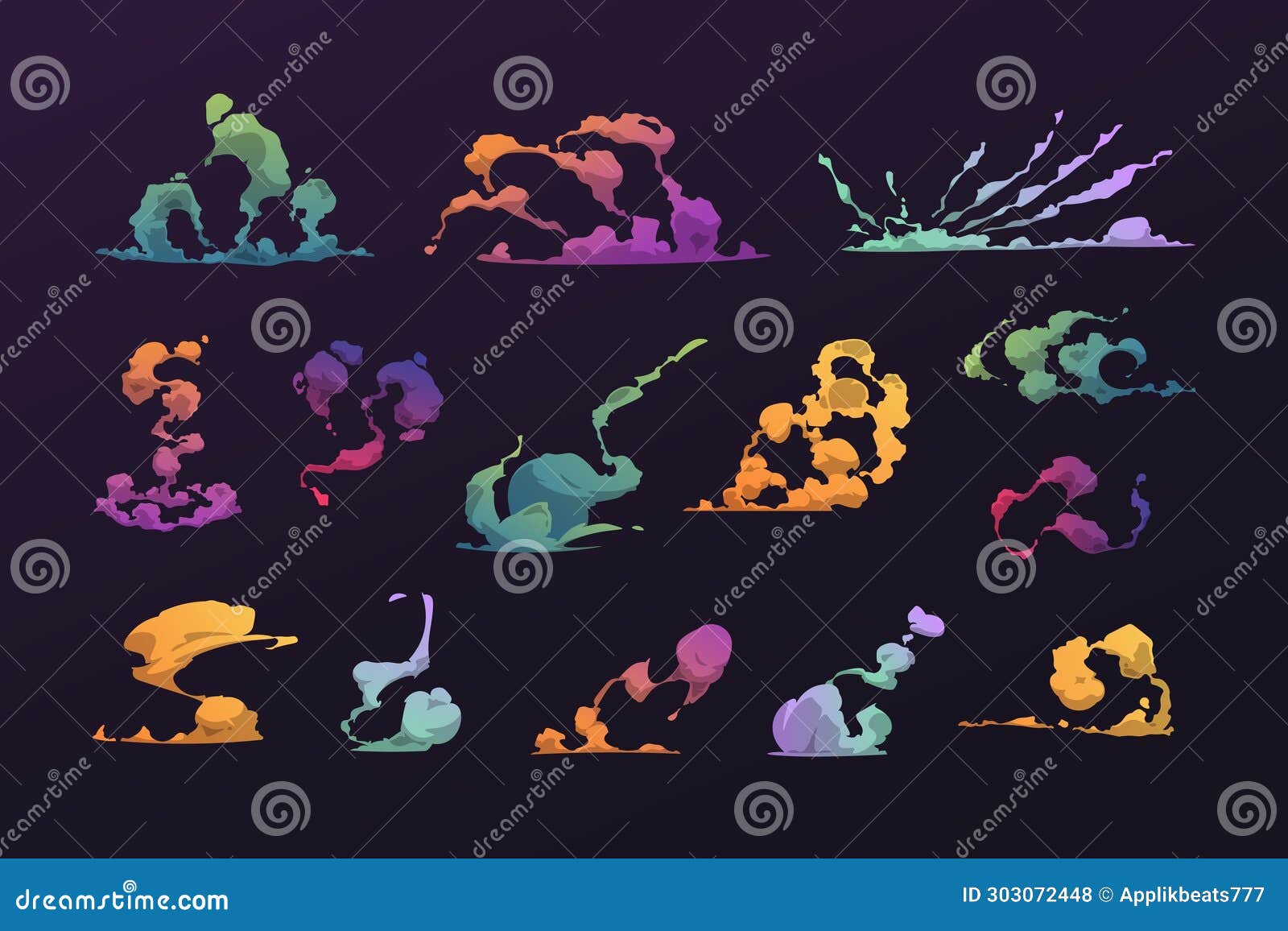 Cartoon Colorful Smoke Effect. Comic Game Asset of Magic Fire Burst and ...